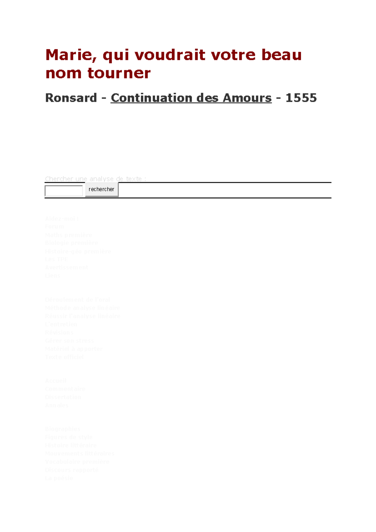 Ronsard Marie qui voudrait - Marie, qui voudrait votre beau nom tourner ...