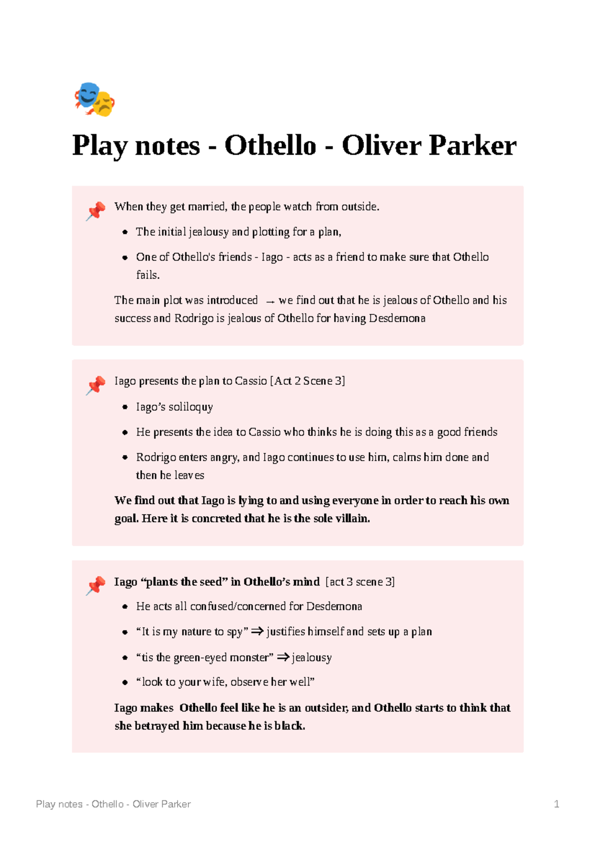 Play notes - Othello - Oliver Parker - The initial jealousy and ...