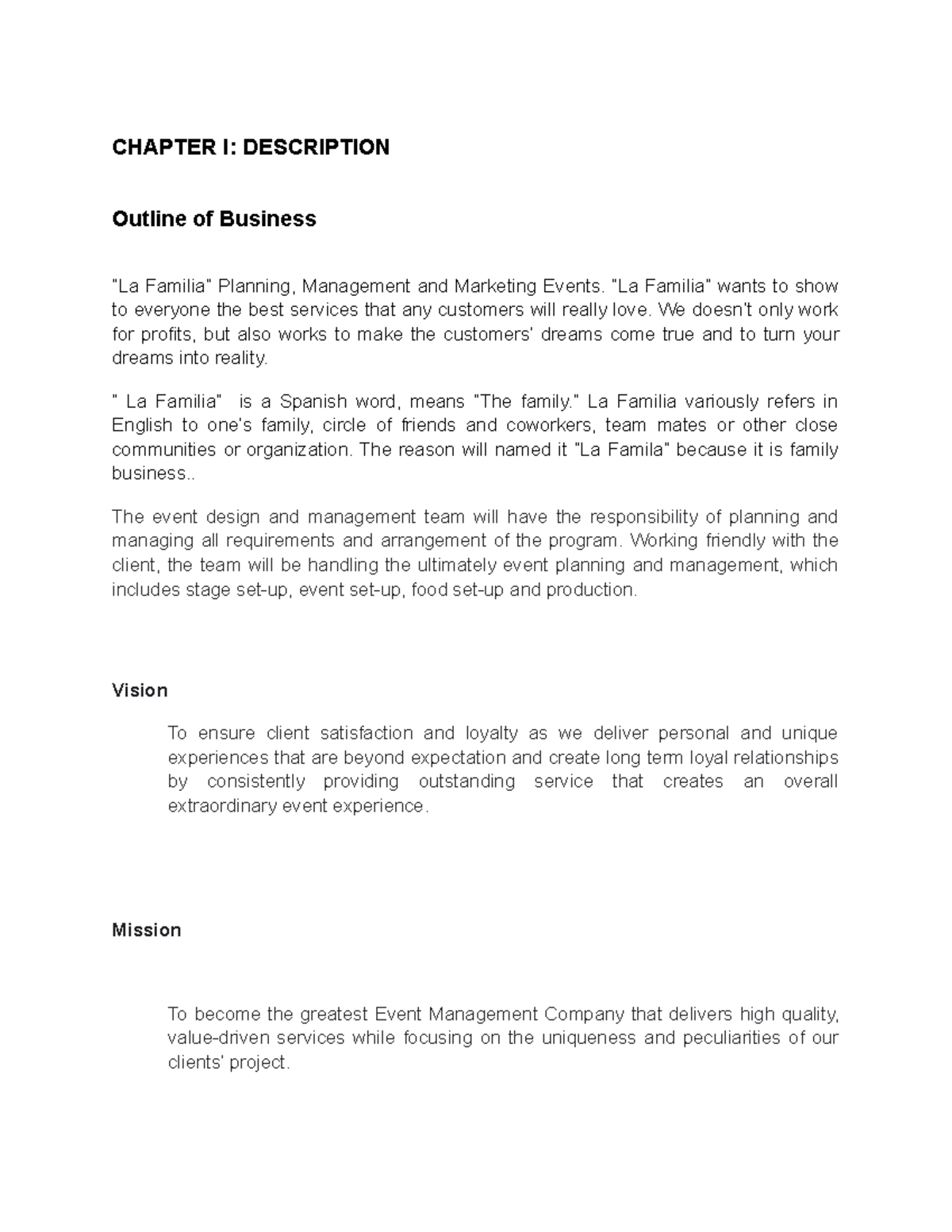 BENL- Businessplan#2 - Proposed Business Plan - CHAPTER I: DESCRIPTION ...