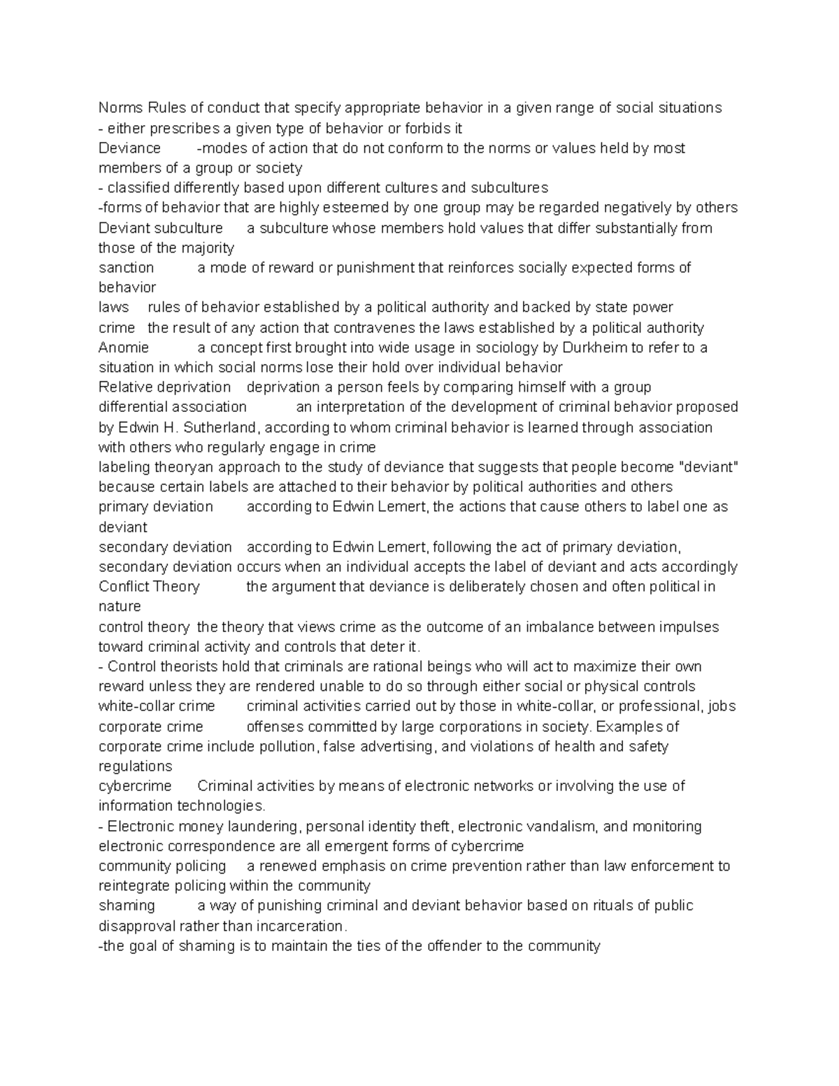 Sociology 101 ch.7 - outline - Norms Rules of conduct that specify ...