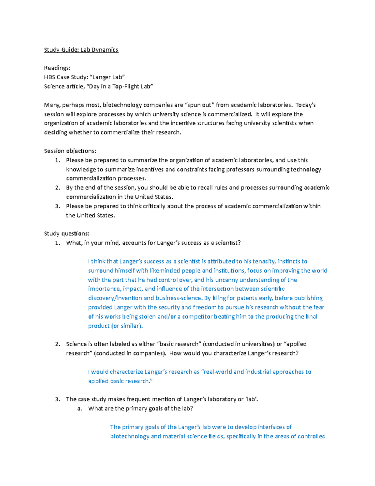 Langer-Lab-Study Guide 2010 - Study Guide: Lab Dynamics Readings: HBS ...