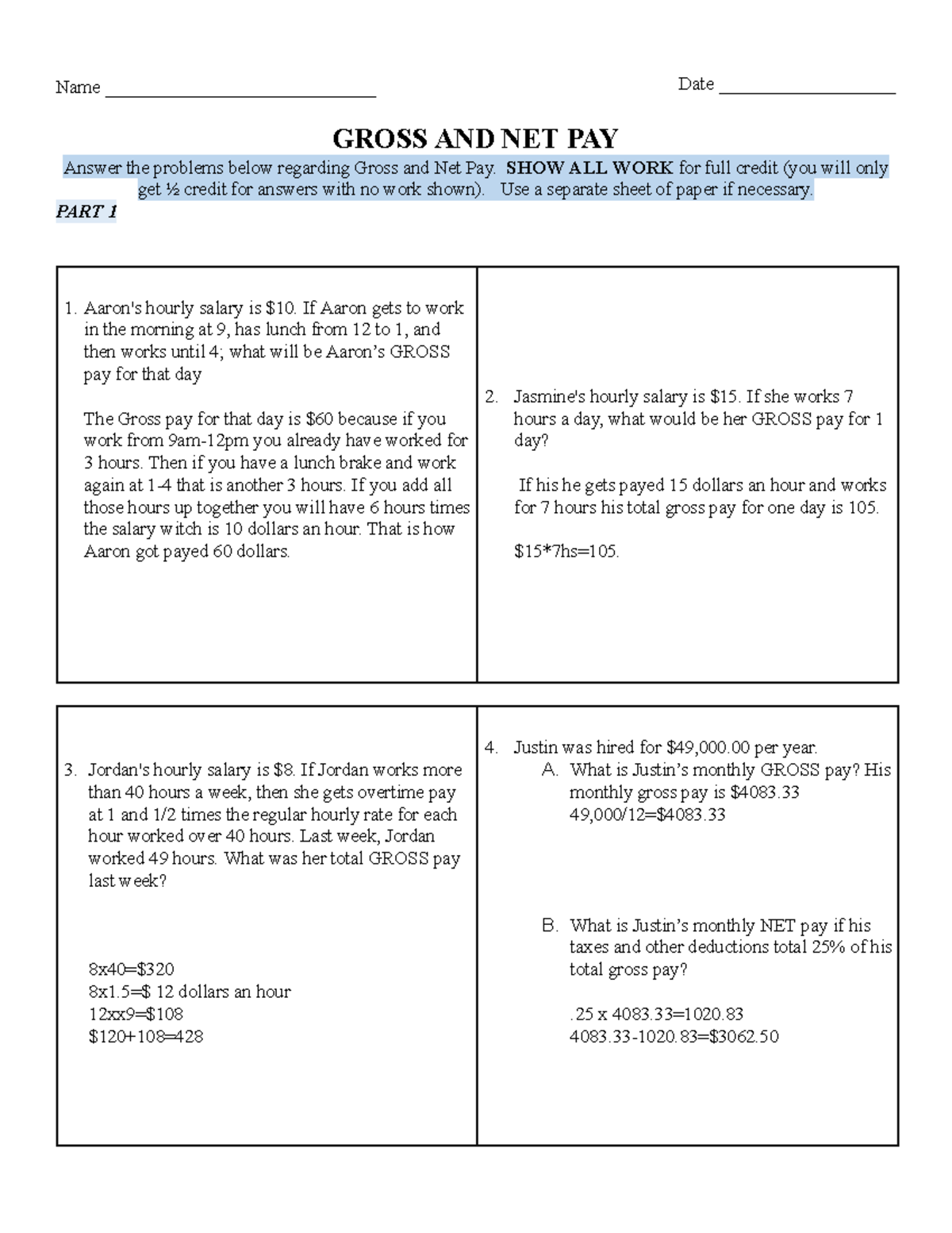 Vanessa Frederic - Copy of Gross and Net Pay Practice Calculations ...