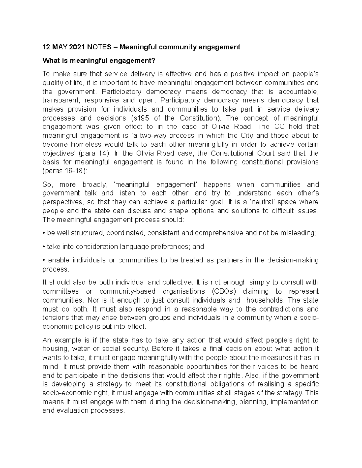 12 MAY 2021 Notes Community engagement - 12 MAY 2021 NOTES – Meaningful ...