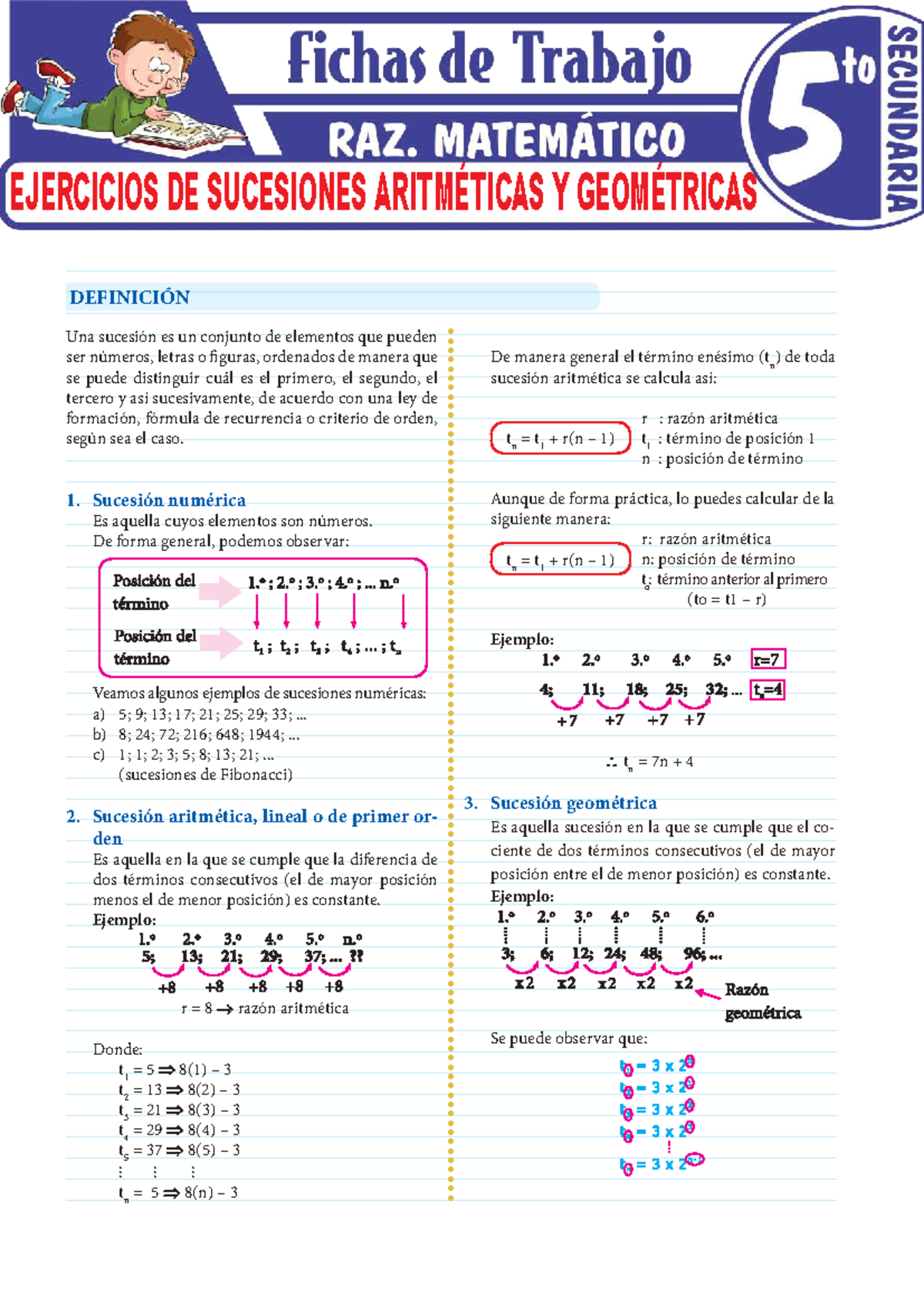 Ejercicios de Sucesiones aritmeticas y geometricas para Quinto Grado de ...