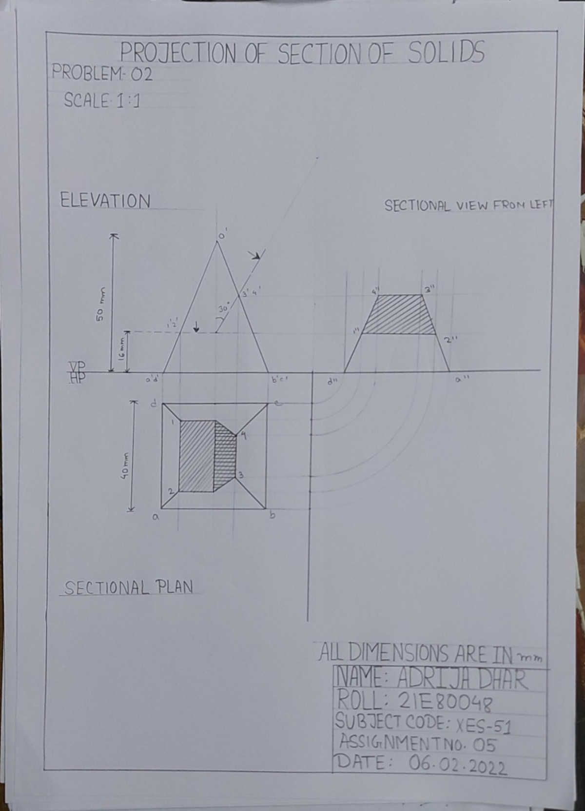 Projection of section of solids (Engineering Graphics, XES51) - Mechanical Engineering - Studocu