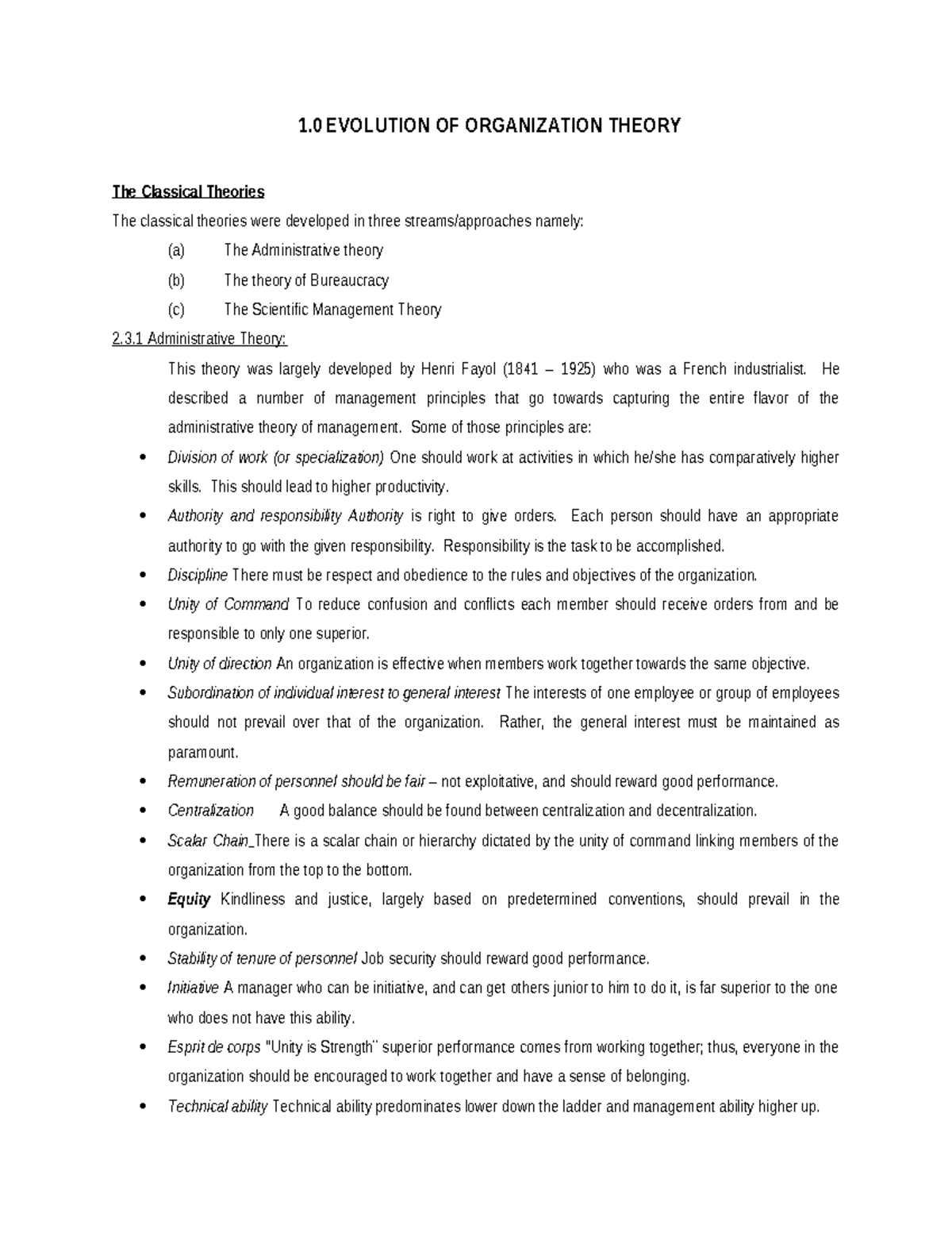 Evolution OF Organization Theory - 1 EVOLUTION OF ORGANIZATION THEORY ...