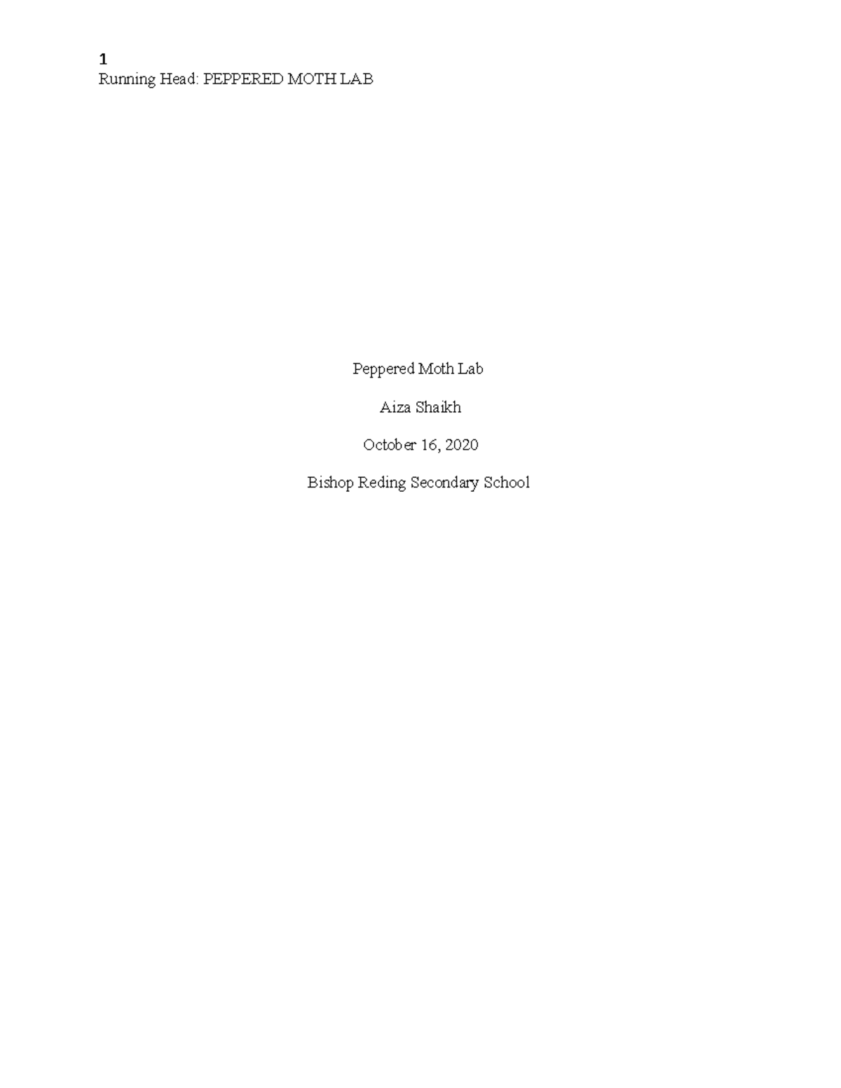 Peppered Moth Lab - bio - Running Head: PEPPERED MOTH LAB Peppered Moth ...
