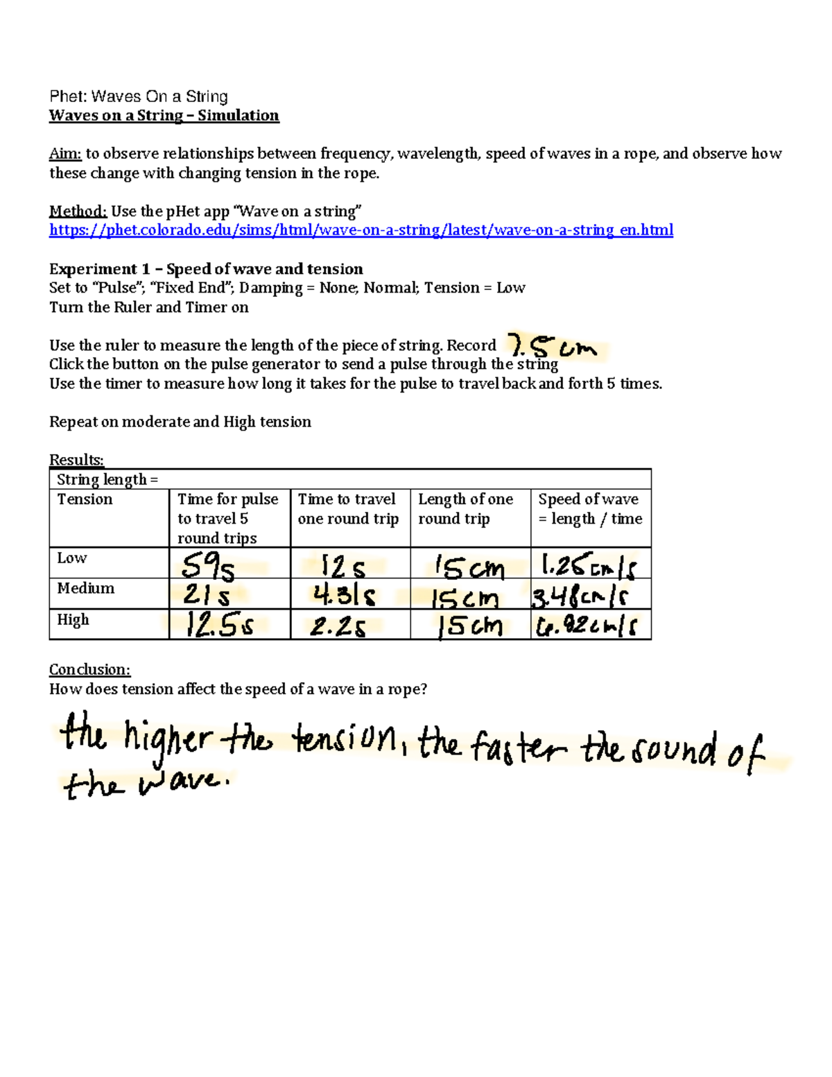 Waves in a Rope - LAB - Phet: Waves On a String Waves on a String ...