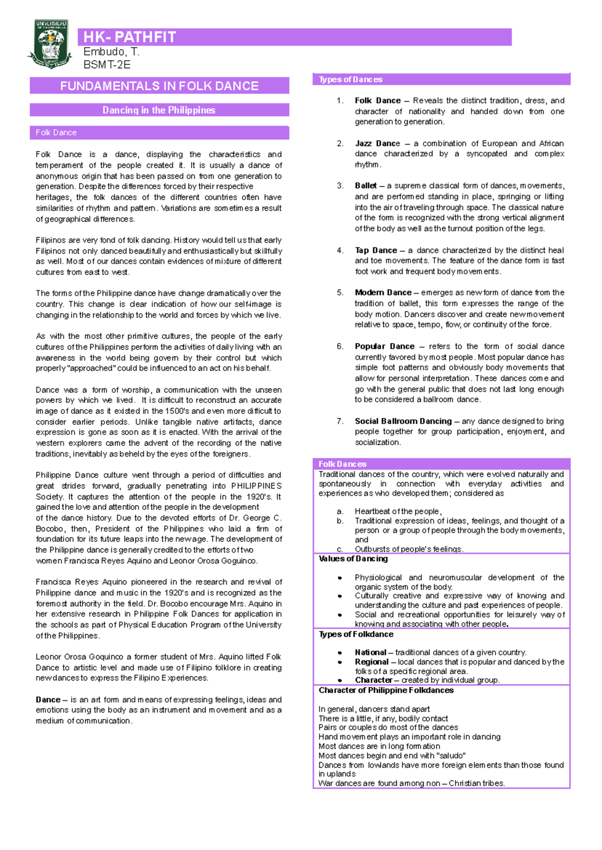 HK - Pathfit 3.docx - Reviewer - Embudo, T. BSMT-2E FUNDAMENTALS IN ...