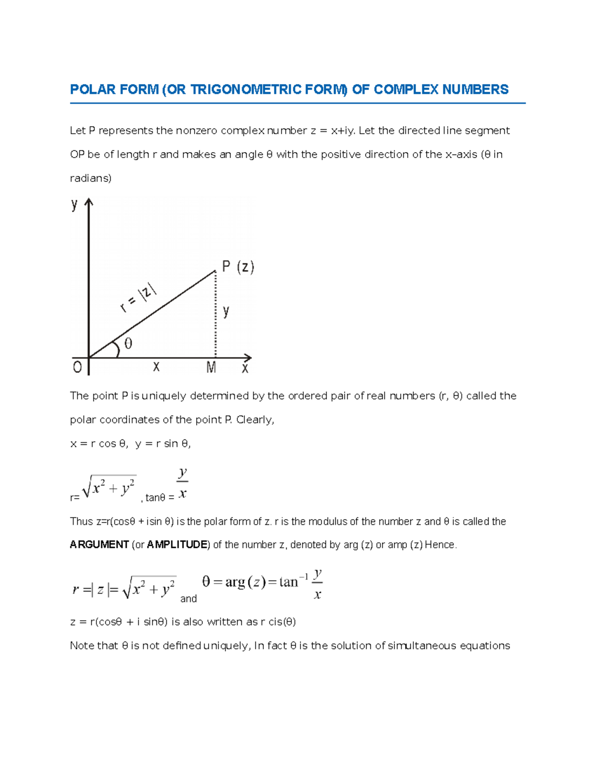 Complex number part 2 - POLAR FORM (OR TRIGONOMETRIC FORM) OF COMPLEX ...