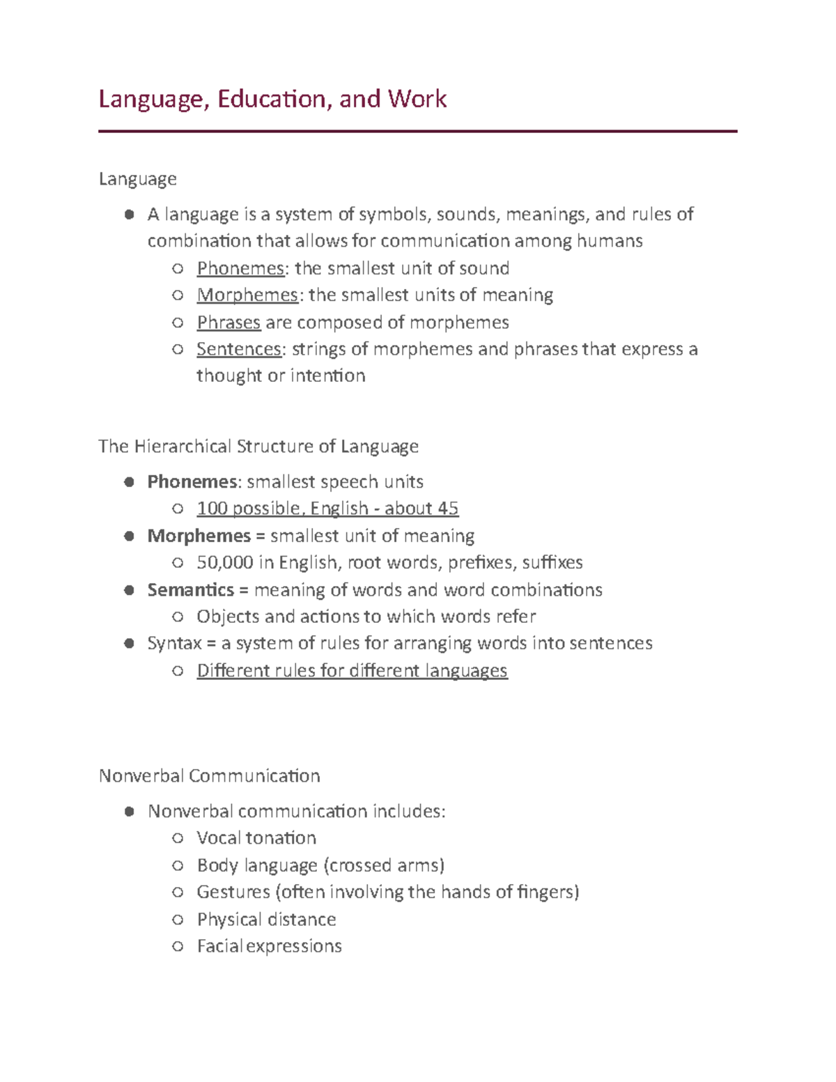 Chapter 9 - Language, Education, and Work Language A language is a ...