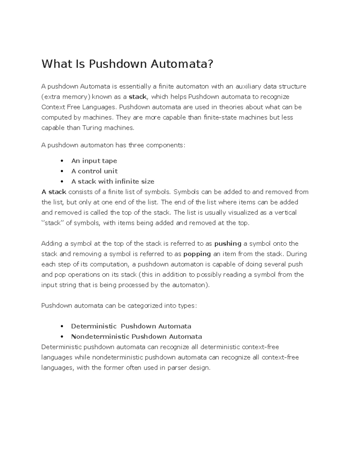 Lecture 5 More About Pushdown Automata What Is Pushdown Automata A