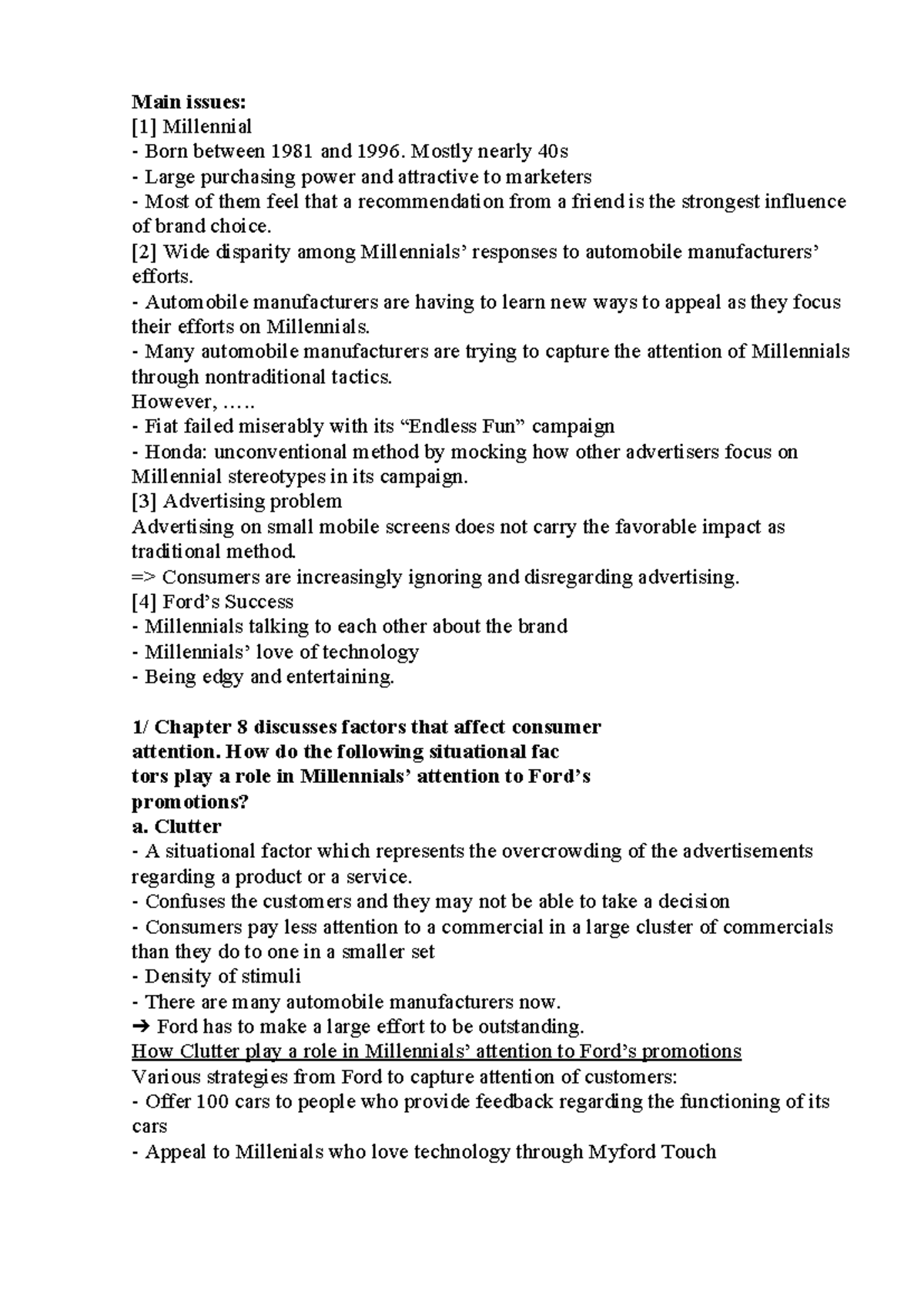 Ch8,9 - Main issues: [1] Millennial - Born between 1981 and 1996 ...