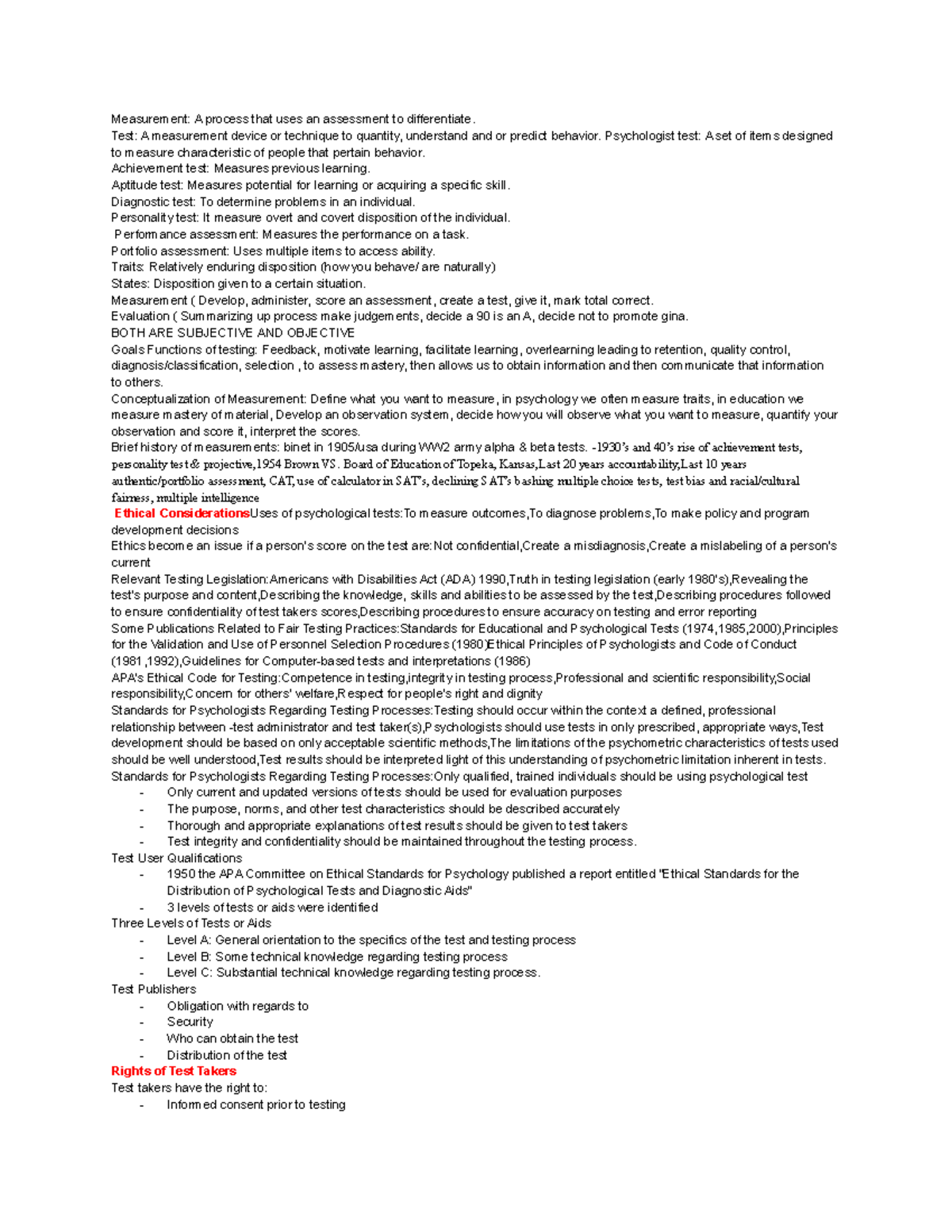 Cheat sheet for test and measurement - Measurement: A process that uses ...