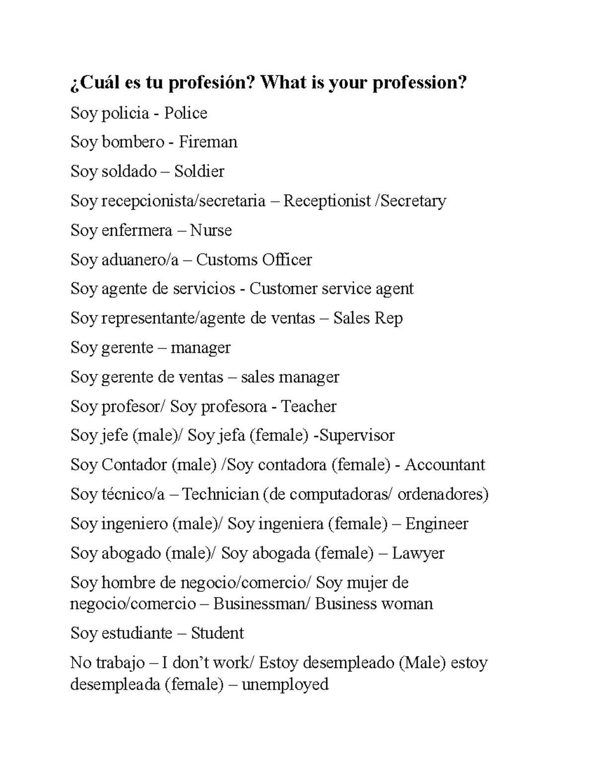 Cuál es tu profesión - Spanish notes - ¿Cuál es tu profesión? What is ...