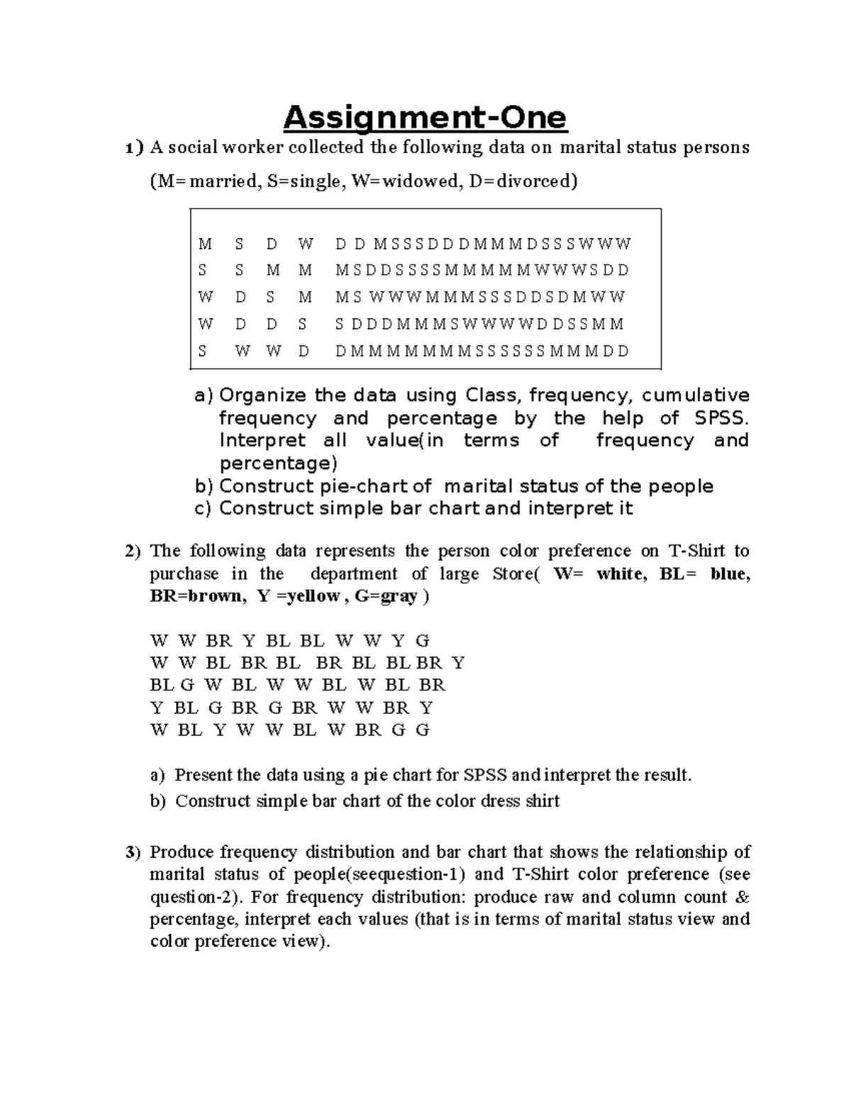 Assigmenet-stat-socio- 075319 - Assignment-One 1) A social worker collected the following data ...