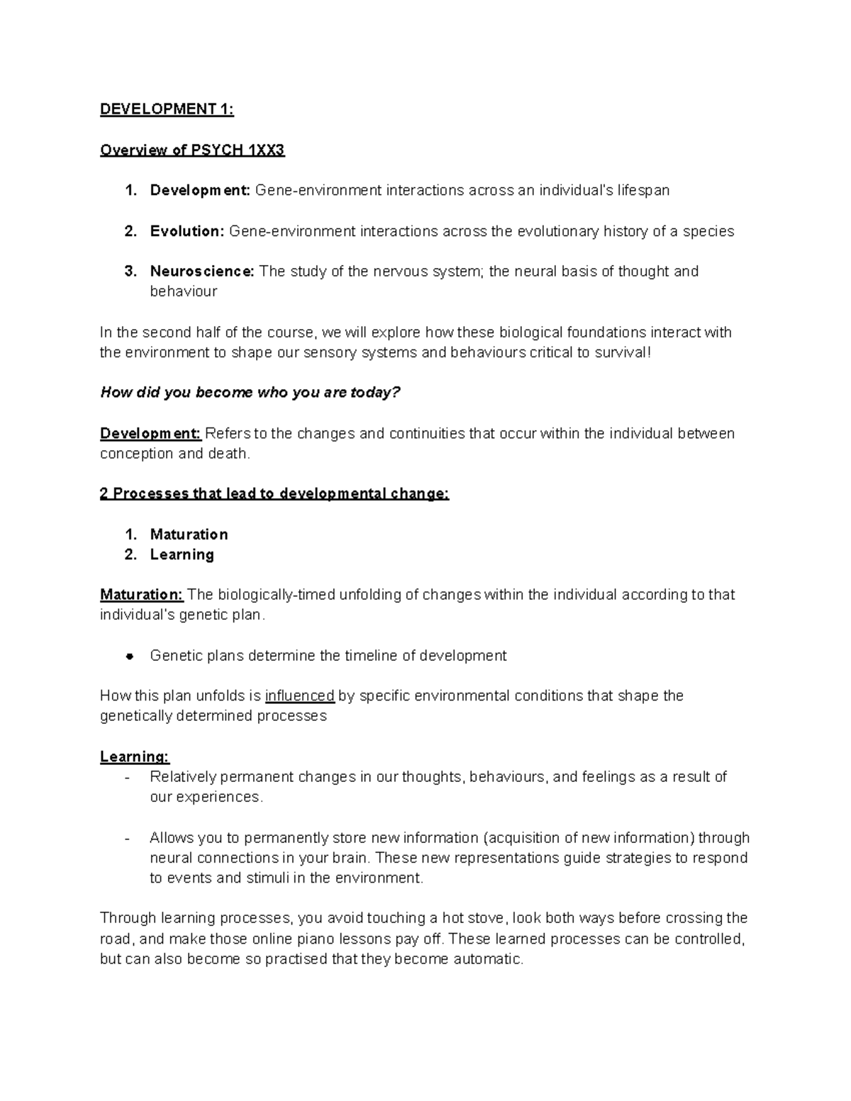 Psych 1xx3 development - DEVELOPMENT 1: Overview of PSYCH 1XX 1 ...