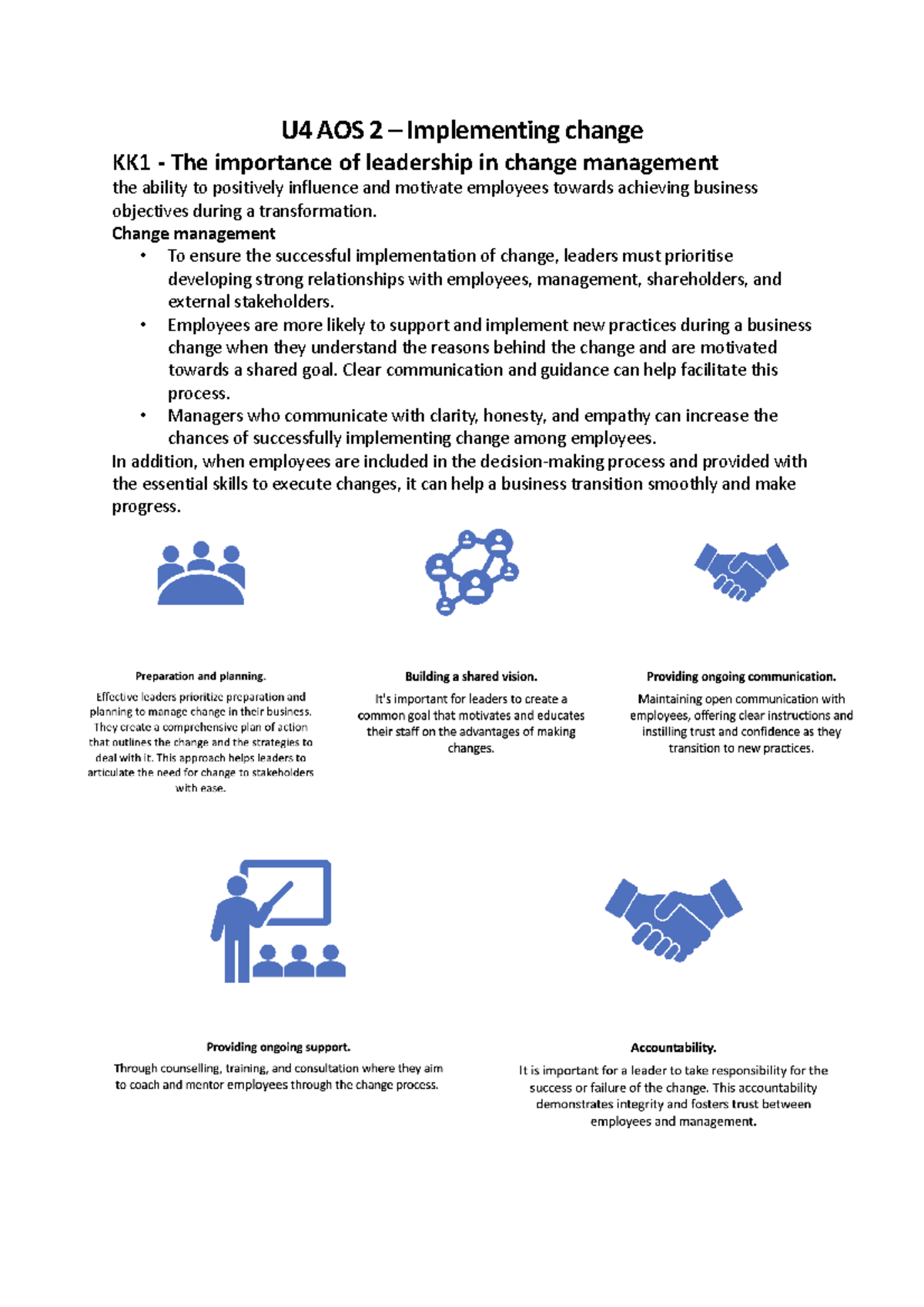 Business management U4 AOS 2 complete notes - U4 AOS 2 – Implementing ...