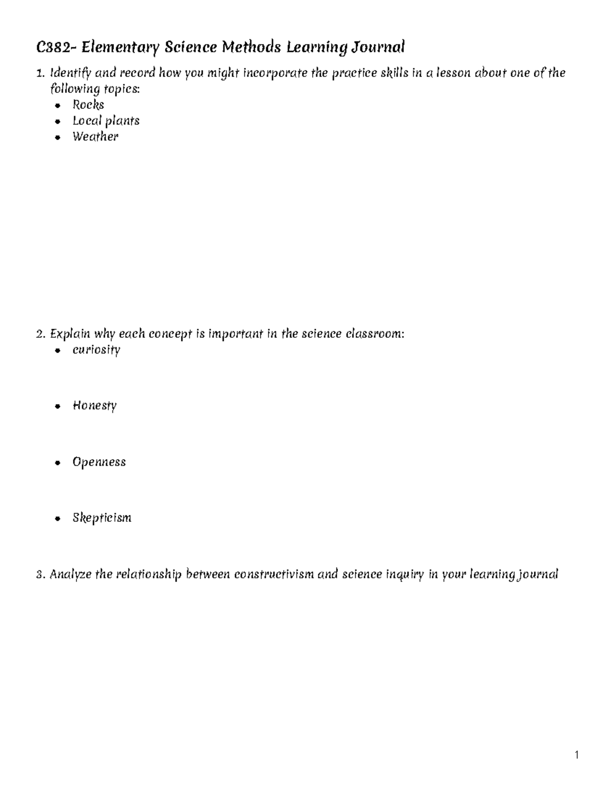 C382- Elementary Science Methods Learning Journal - Identify and record ...