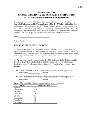 ENVS 4000 Assignment III - SSD from ICE - updated for 2023 - ASSIGNMENT III SPECIES SENSITVITY ...