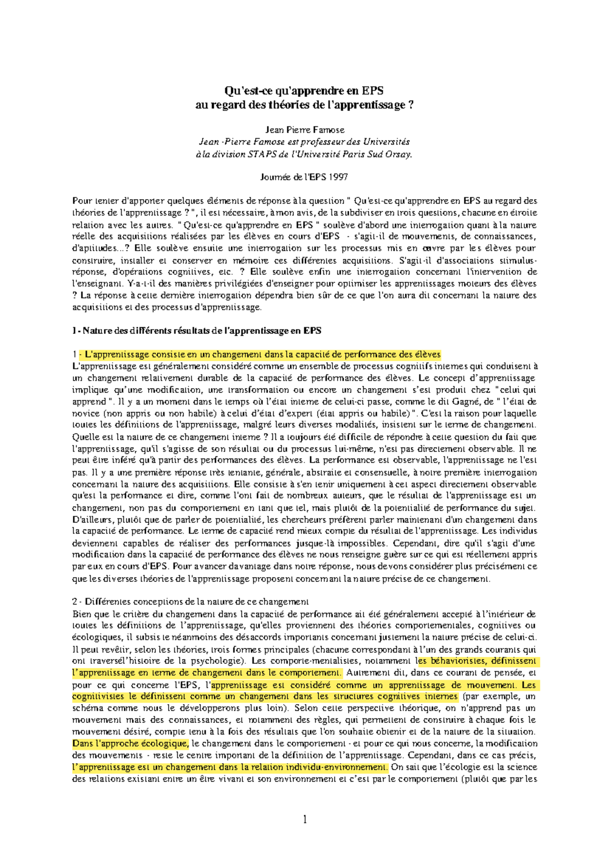 Famose-1997 qu'est-ce qu'apprendre en EPS - Qu'est-ce qu'apprendre en ...