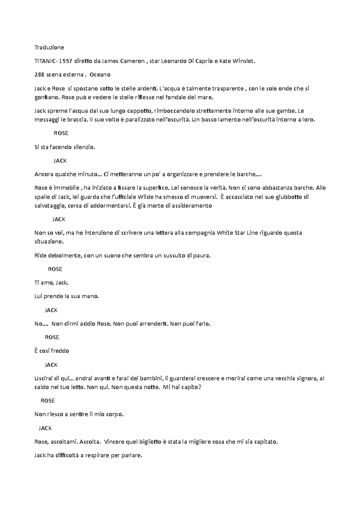 Film script titanic - Traduzione TITANIC- 1997 diretto da James Cameron ...