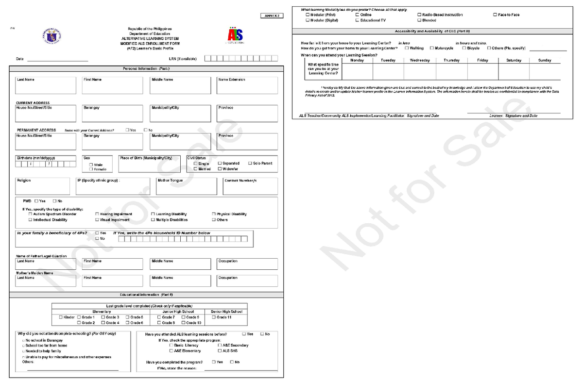 ALS Enrollment FORM 2022 - Theories of Learning - Studocu