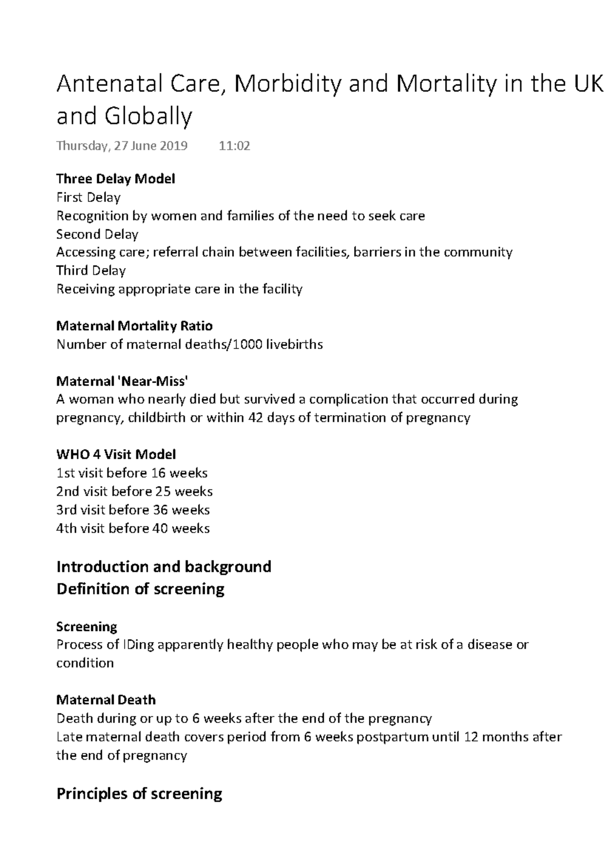 Antenatal Care, Morbidity and Mortality in the UK and Globally - Three ...