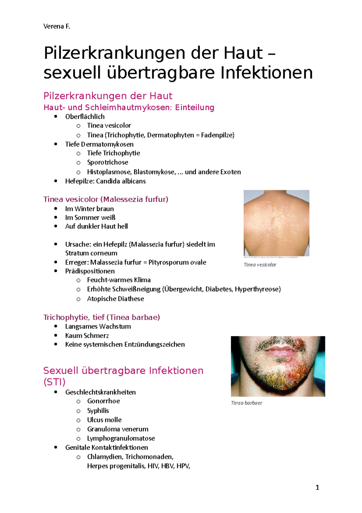 Dermatologie Pilzerkrankungen der Haut - sexuell übertragbare ...