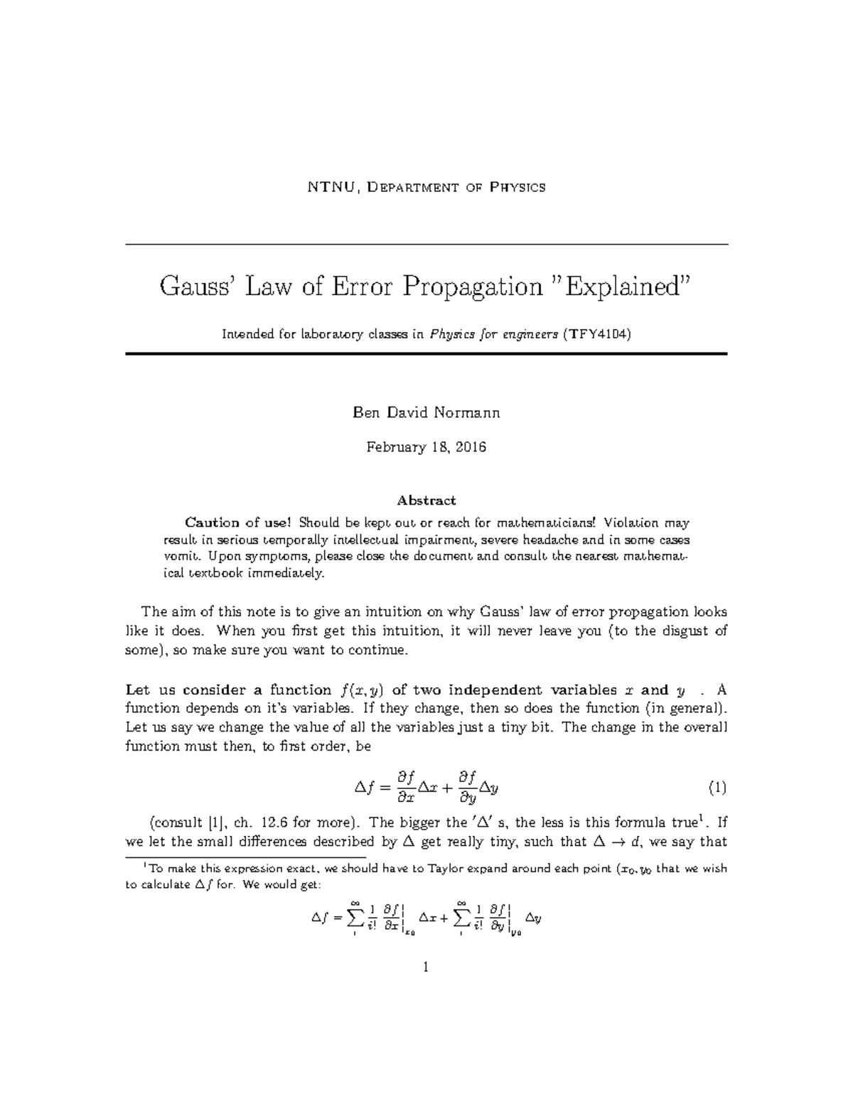 Gausserrorpropagation 2 - NTNU, Department of Physics Gauss’ Law of ...