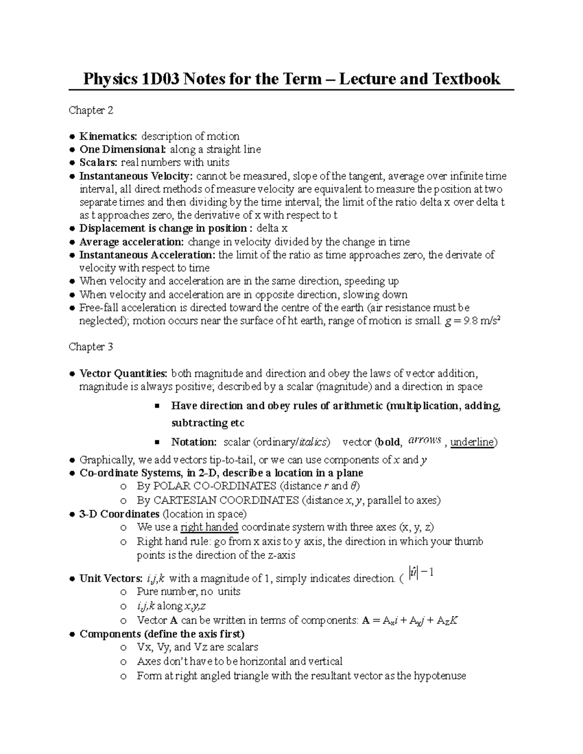 Physics notes - FULL COURSE - Physics 1D03 Notes for the Term – Lecture ...