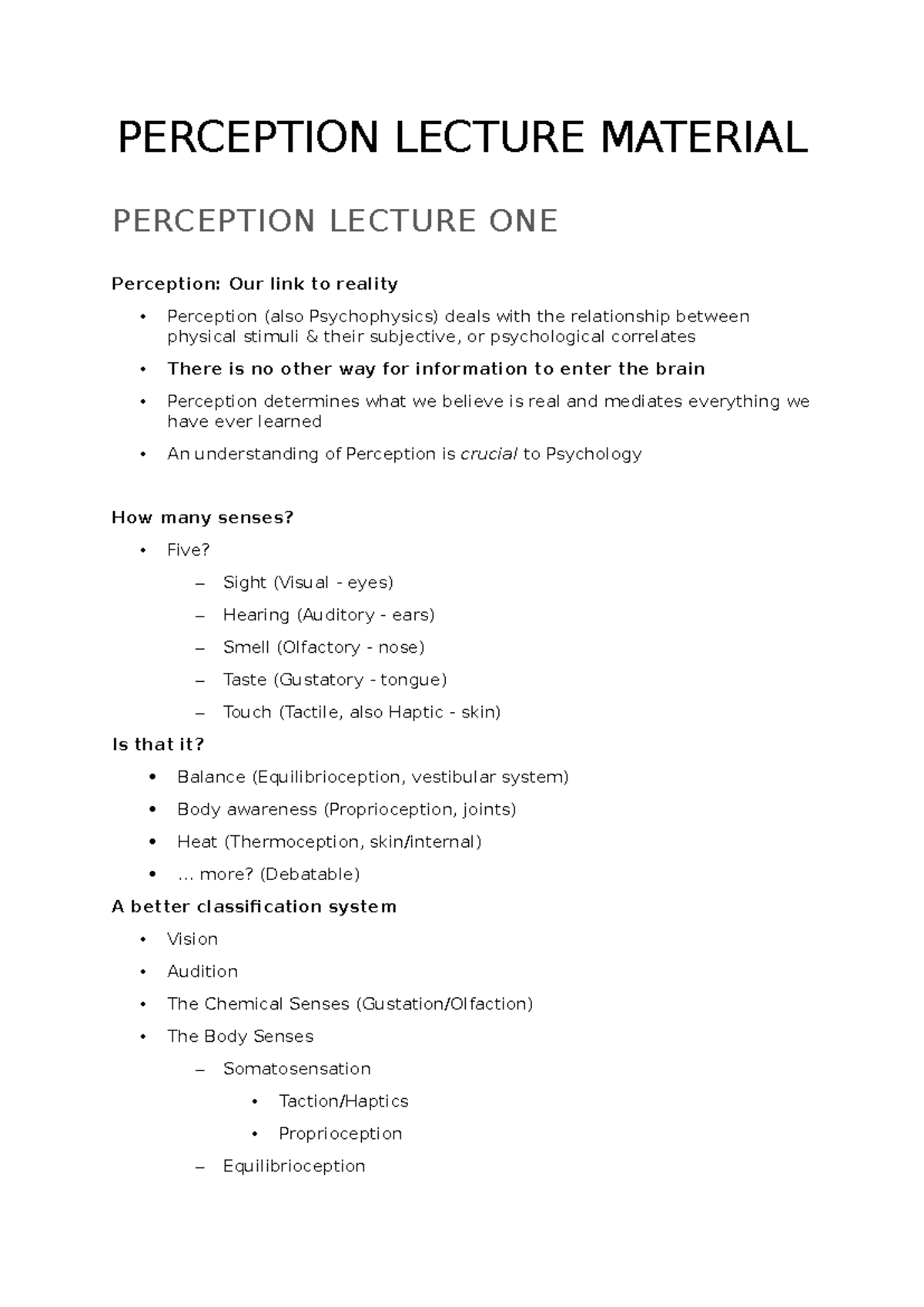 Perception Lecture Material - PERCEPTION LECTURE MATERIAL PERCEPTION LECTURE ONE Perception: Our ...