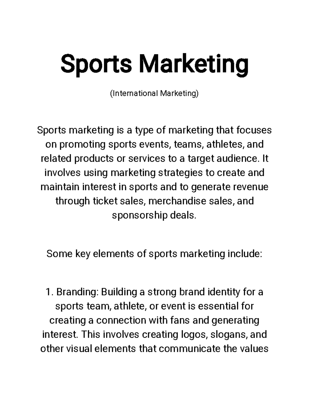 Sports Marketing Presentation 1 - Sports Marketing (International ...