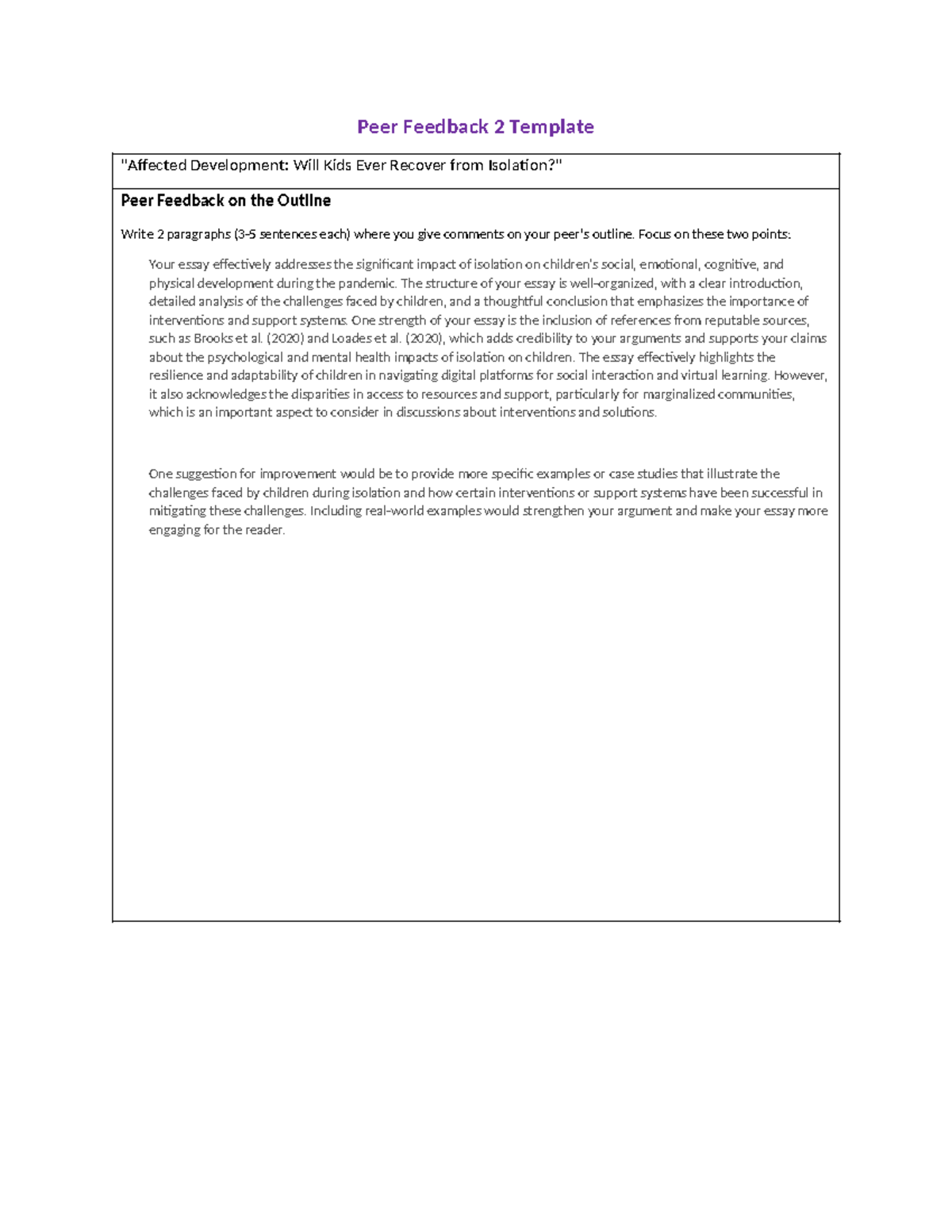 Peer Feedback 2 Template 2 - Peer Feedback 2 Template "Affected ...