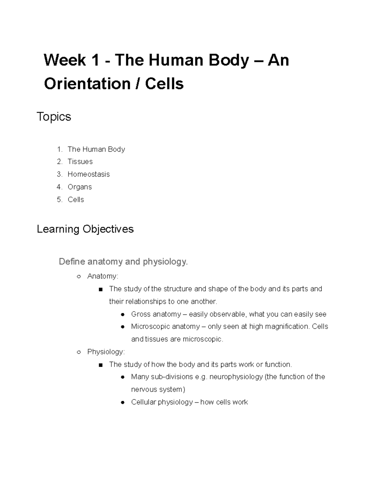 Week 1 - The Human Body – An Orientation Cells - The Human Body 2 ...