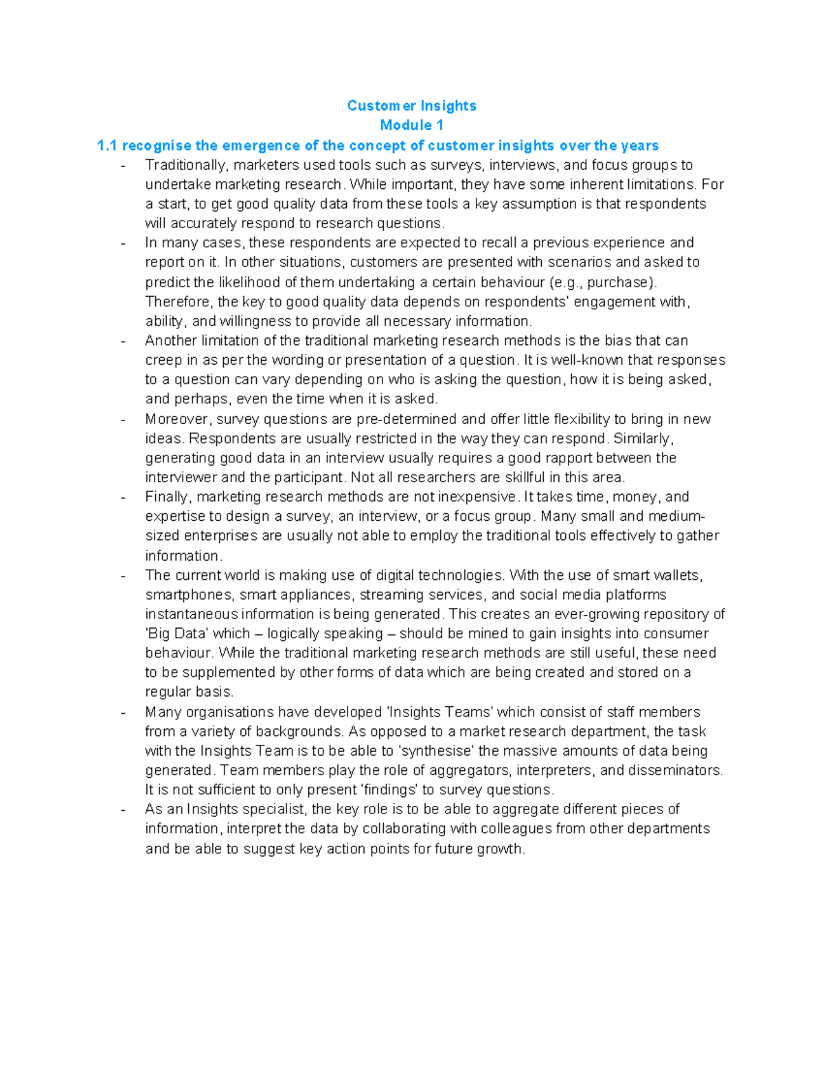 Customer Insights - Customer Insights Module 1 1 recognise the ...