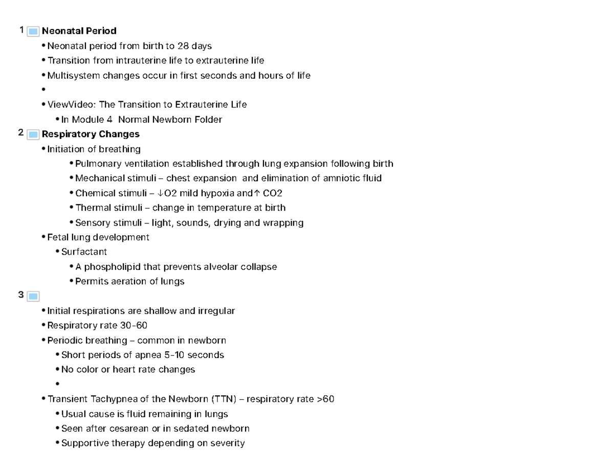 Newborn and PIH - Lecture notes 4 - 1 Neonatal Period Neonatal period ...