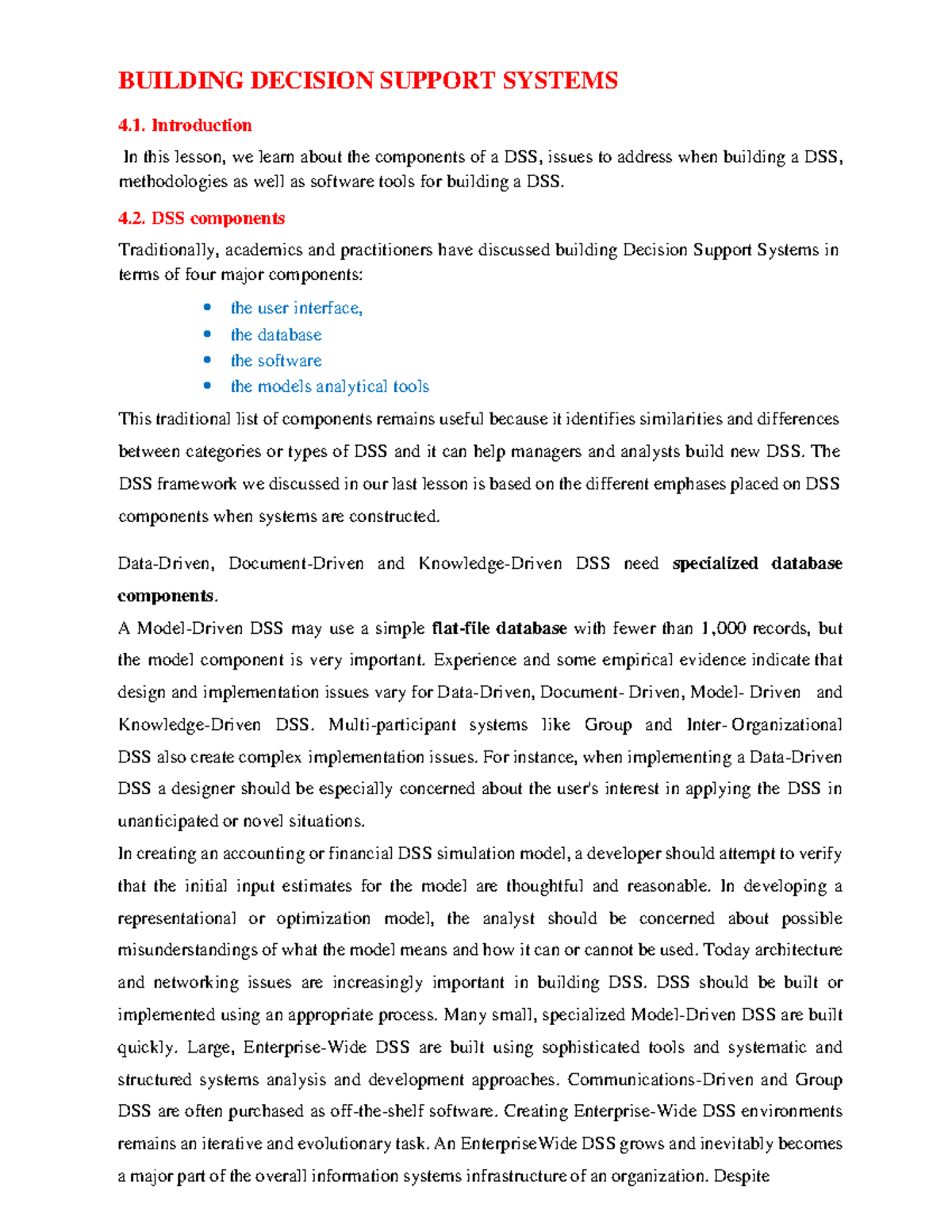 Building Decision Support Systems - BUILDING DECISION SUPPORT SYSTEMS ...