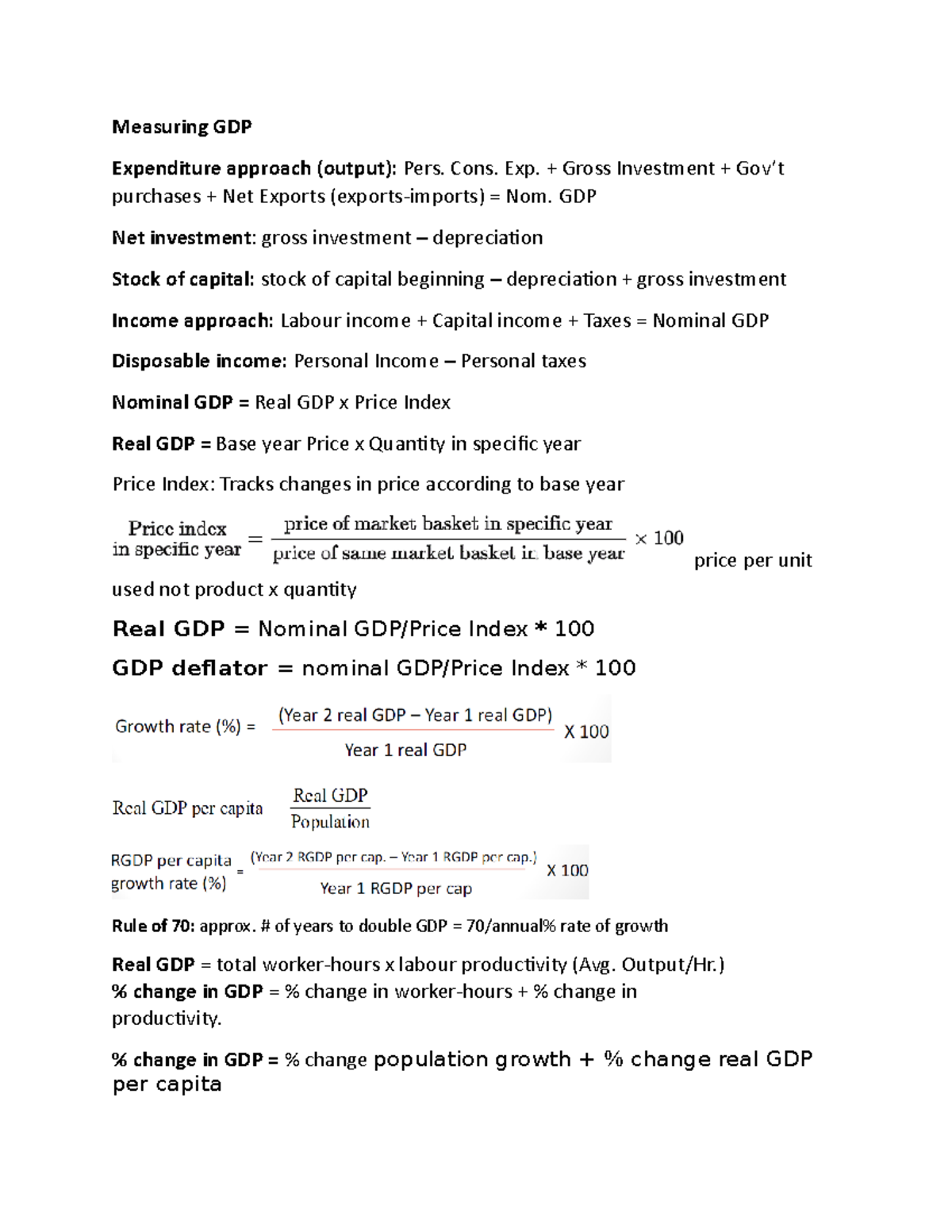 EN204 notes formulas - Measuring GDP Expenditure approach (output ...