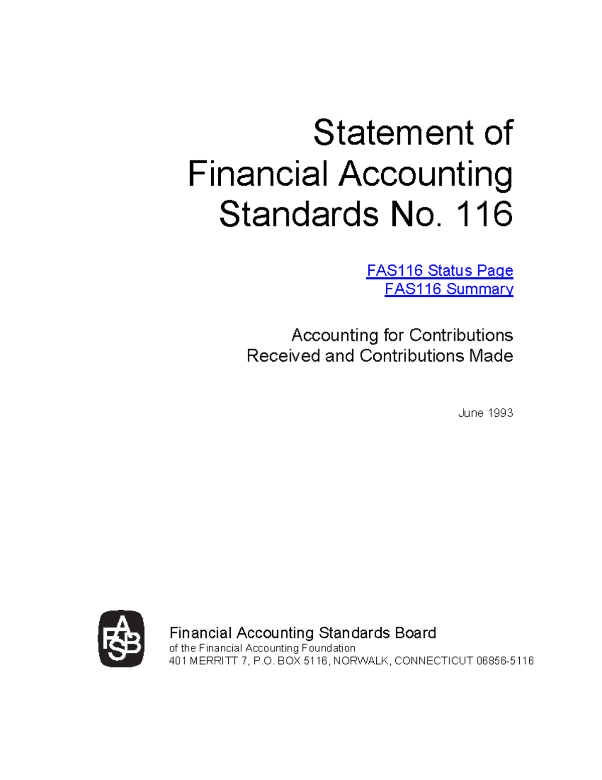 Fas116 - Nothing - Statement of Financial Accounting Standards No. 116 ...