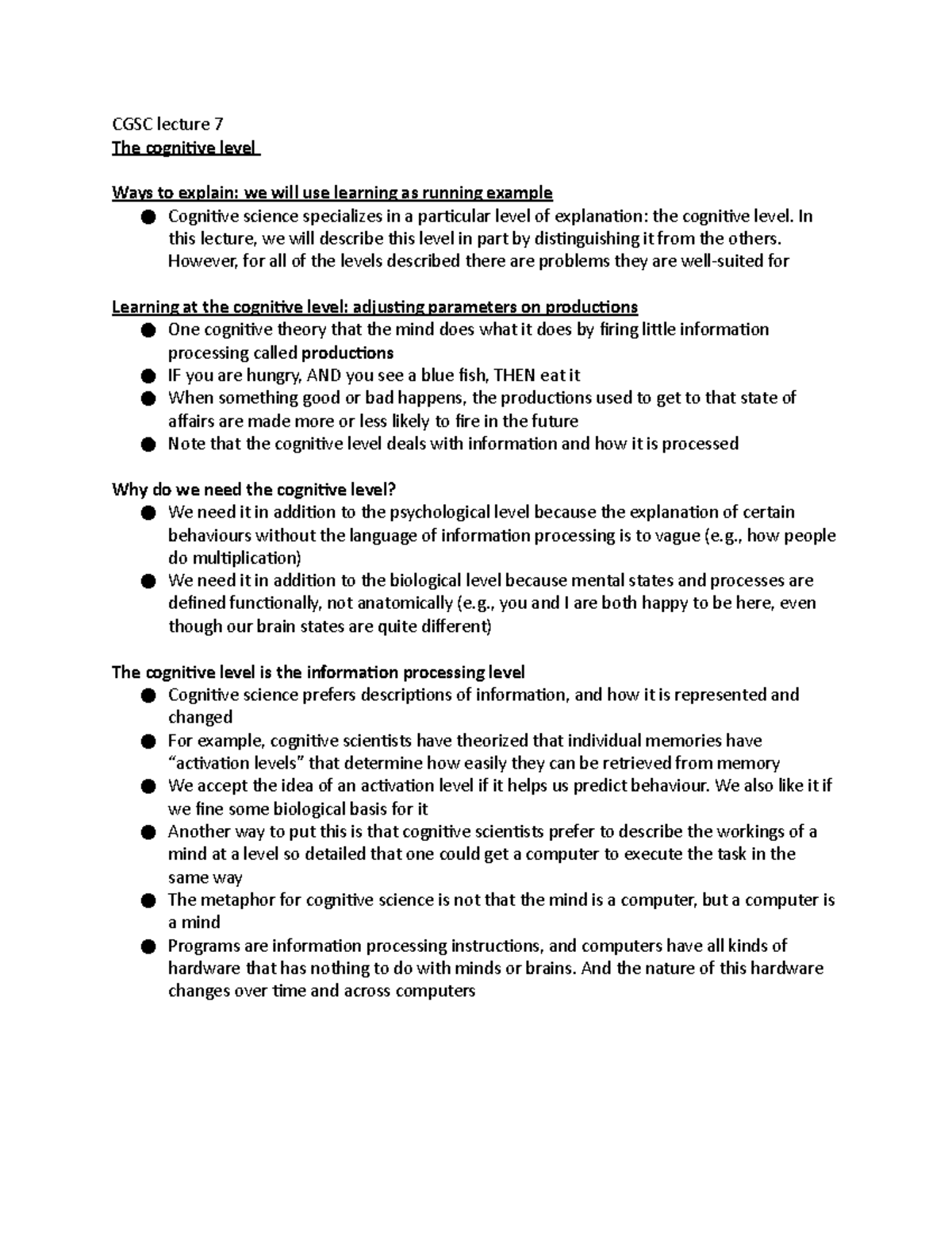 Cgsc Lecture 7 In This Lecture We Will Describe This Level In Part By Distinguishing It From