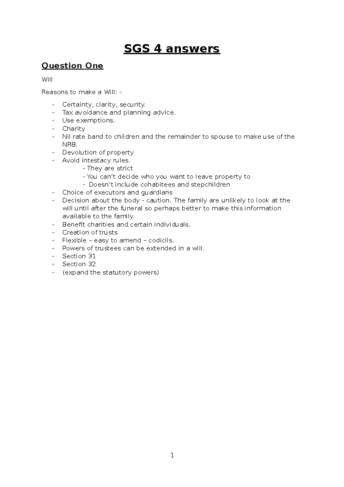 SGS 4 answers - seminar - SGS 4 answers Question One Will Reasons to ...