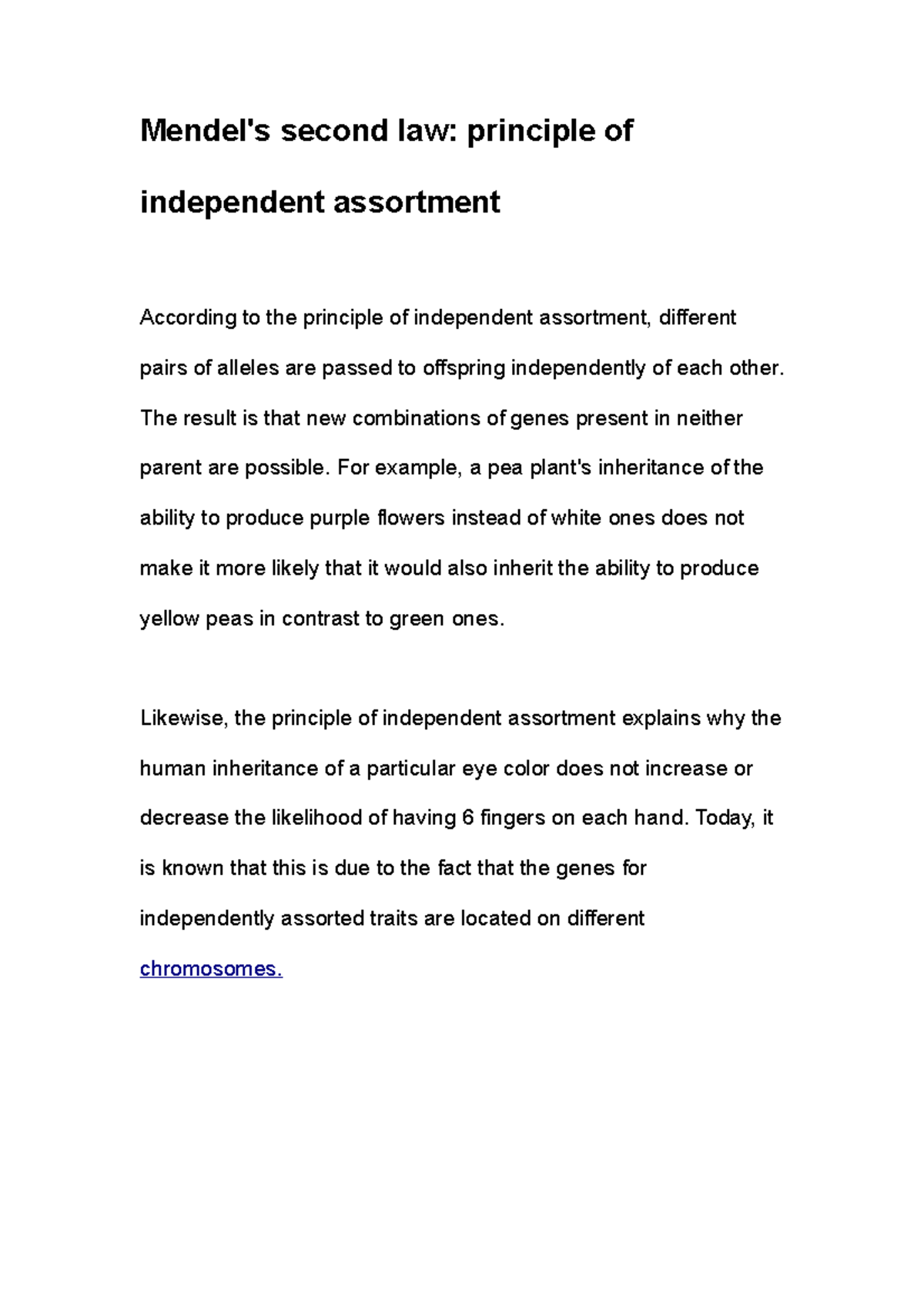 Notes: Mendel's second law - principle of independent assortment ...