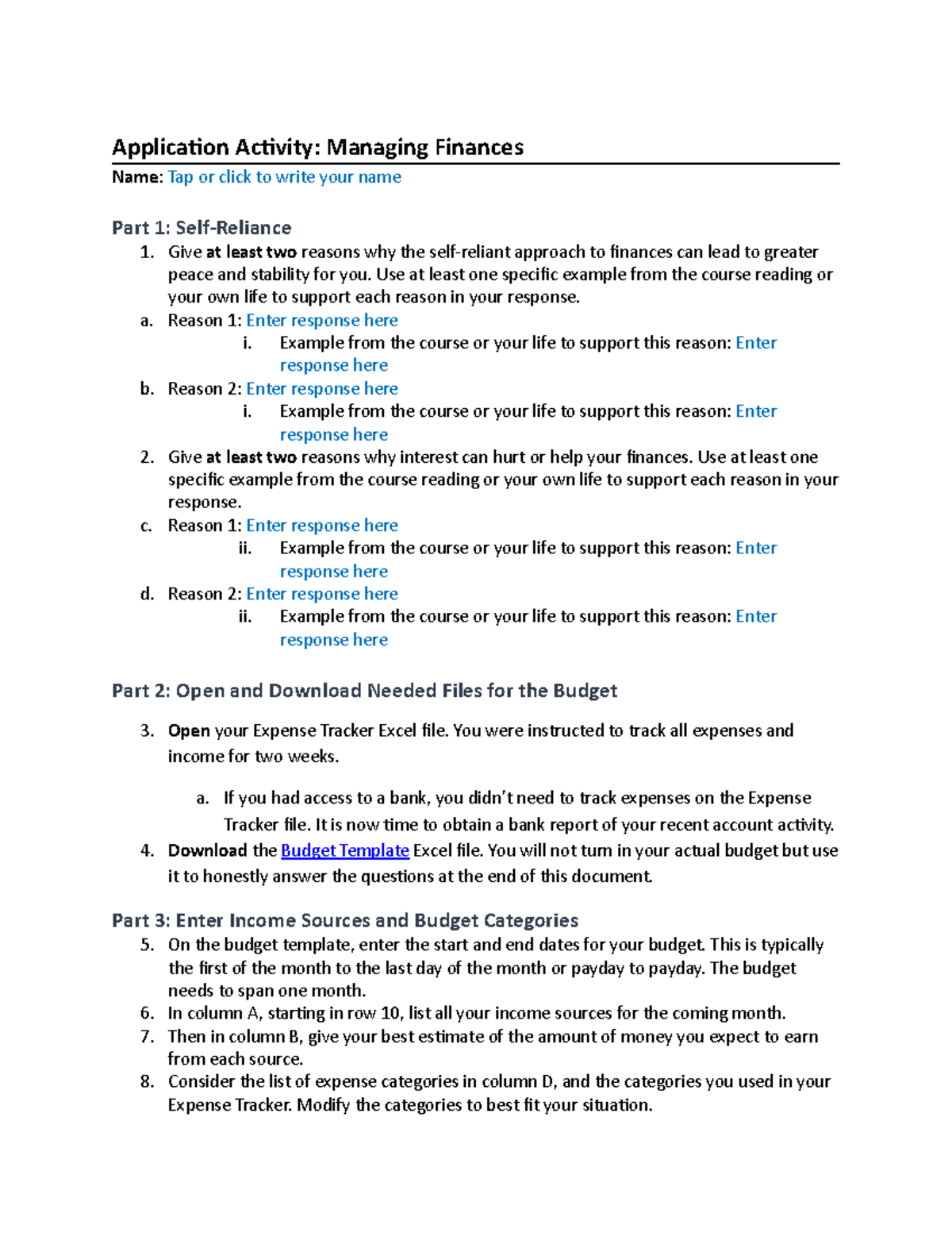 Pc101 applicationactivity managingfinances template - Application Activity: Managing Finances ...