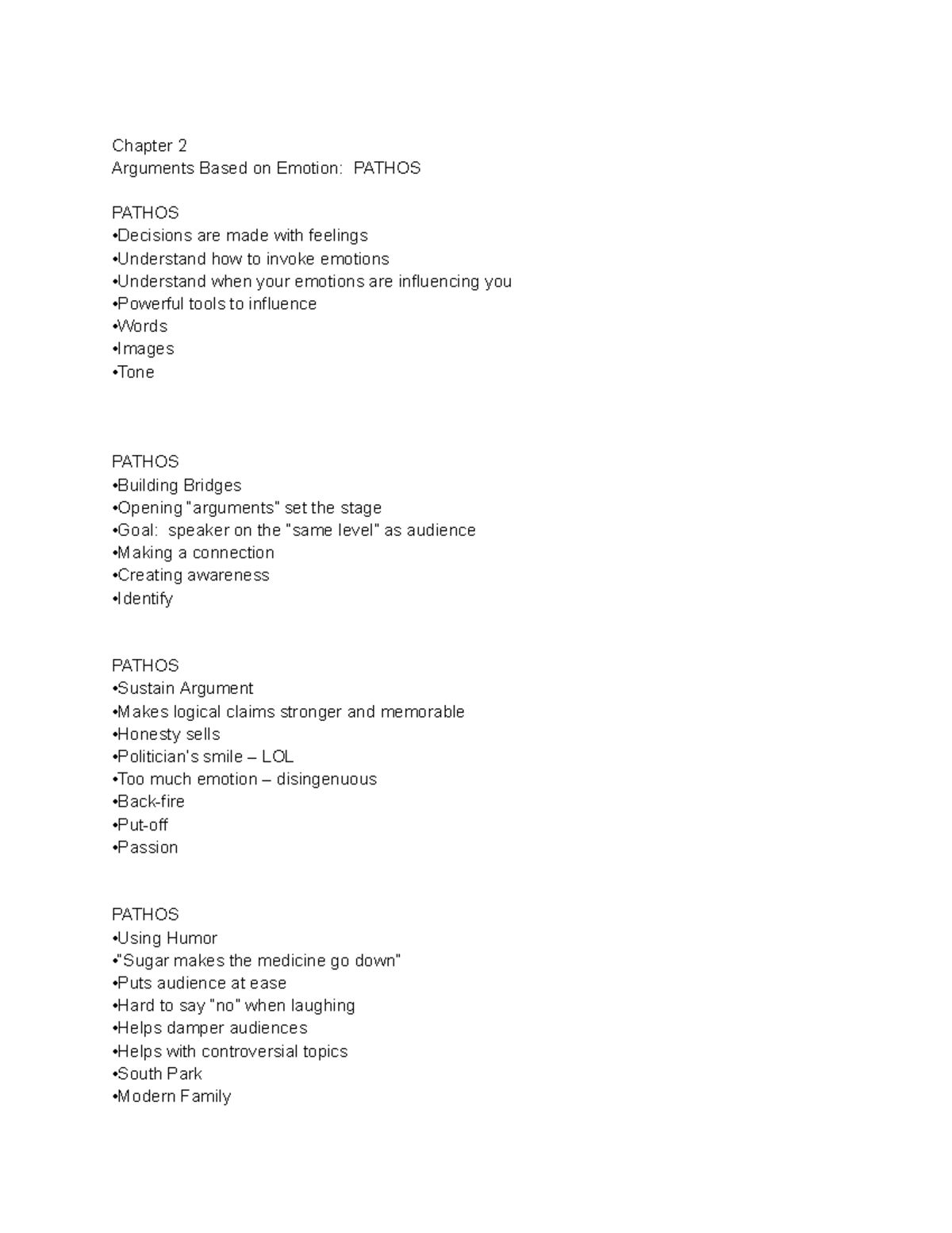 Chapter 2 notes; pathos - Chapter 2 Arguments Based on Emotion: PATHOS ...