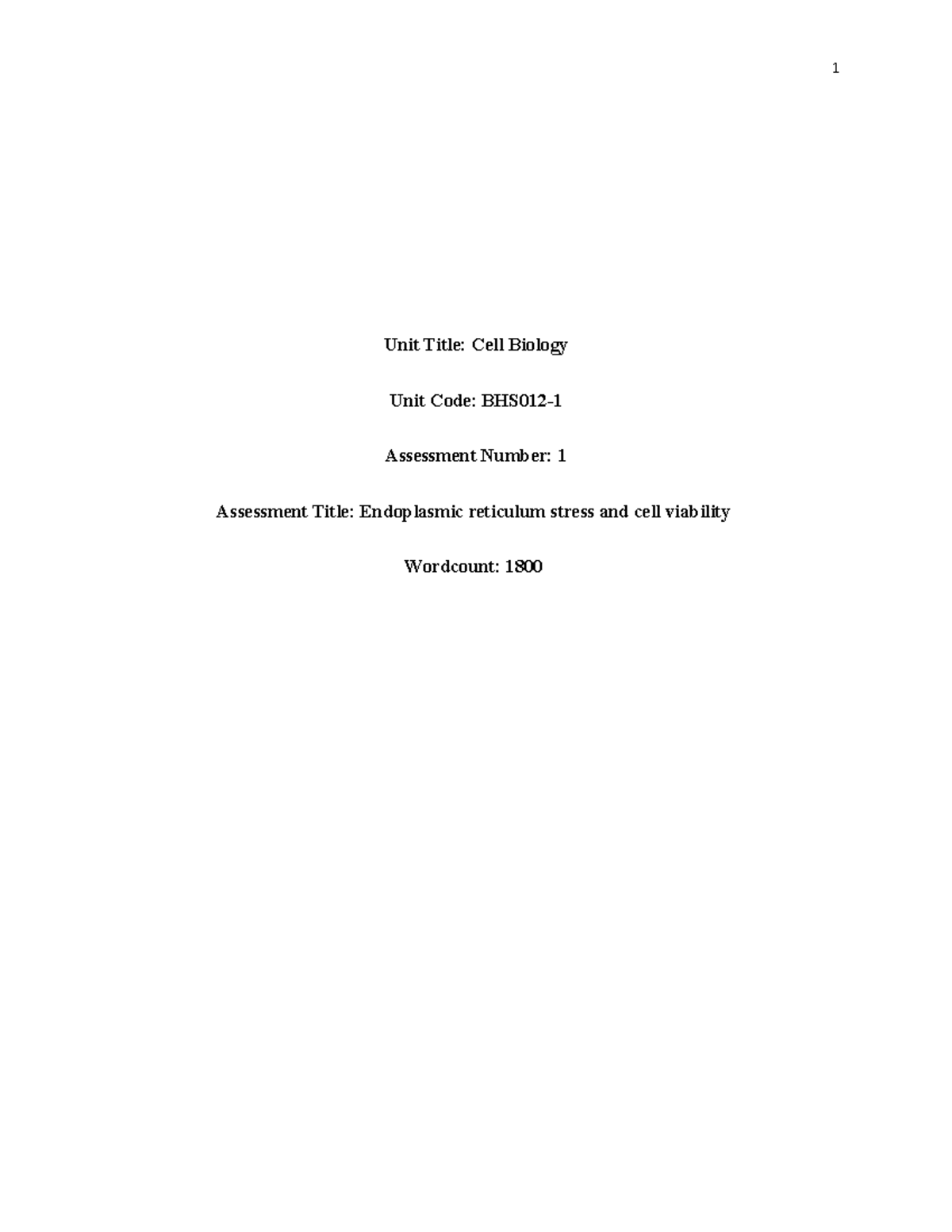 Cell Biology - Endoplasmic reticulum stress and cell viability - Unit ...