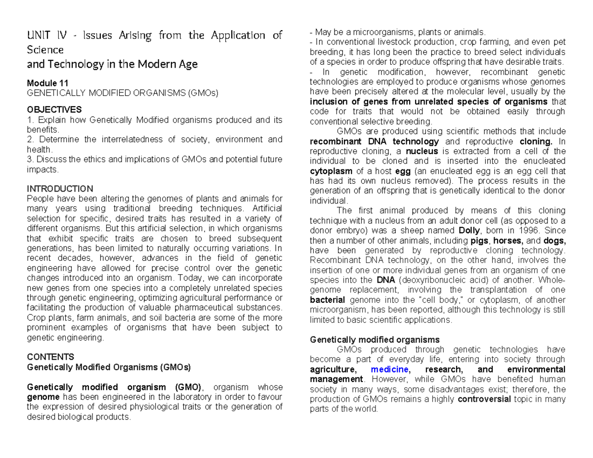 STS-Module 11 - Hihi - UNIT IV - Issues Arising from the Application of ...