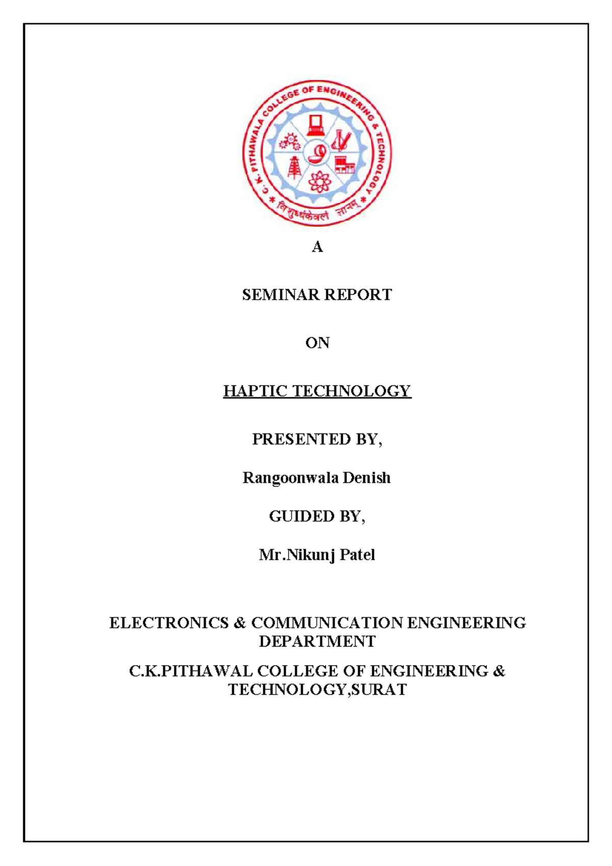 50525962-Haptic-Report - A SEMINAR REPORT ON HAPTIC TECHNOLOGY ...