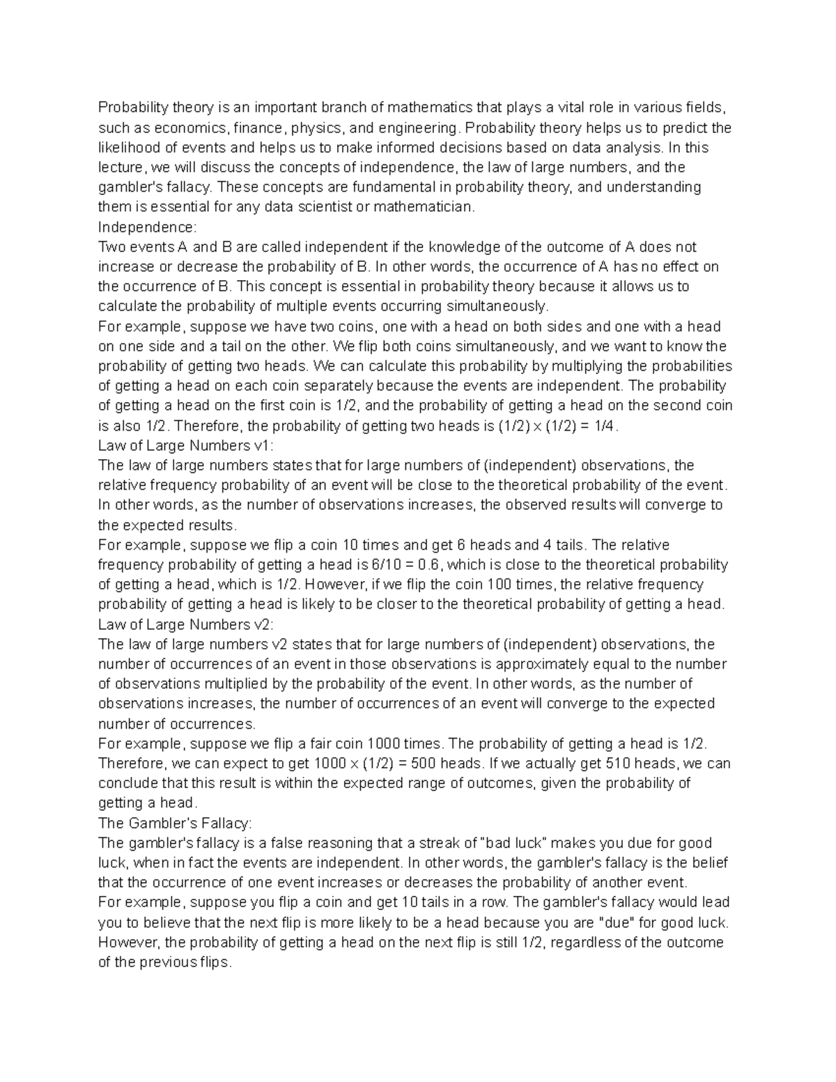 Basic Statistics lecture notes 4 - Probability theory is an important ...