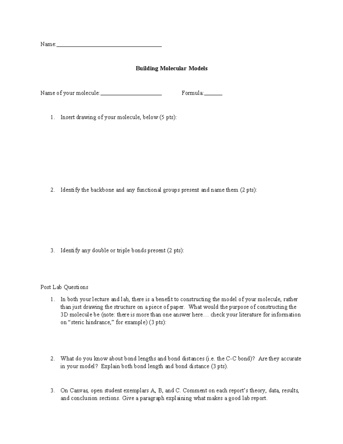 Molecular Models - TEMPLATE - Name: Building Molecular Models Name of ...